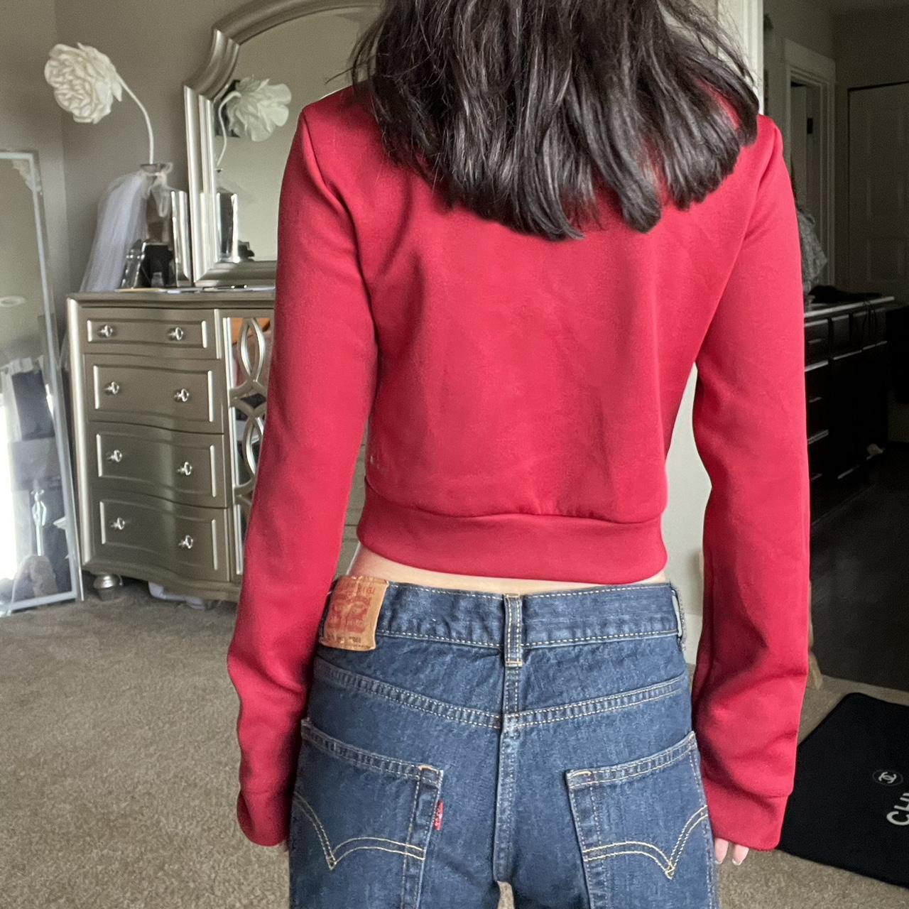 Adidas red cropped track zip up jacket Women’s... - Depop