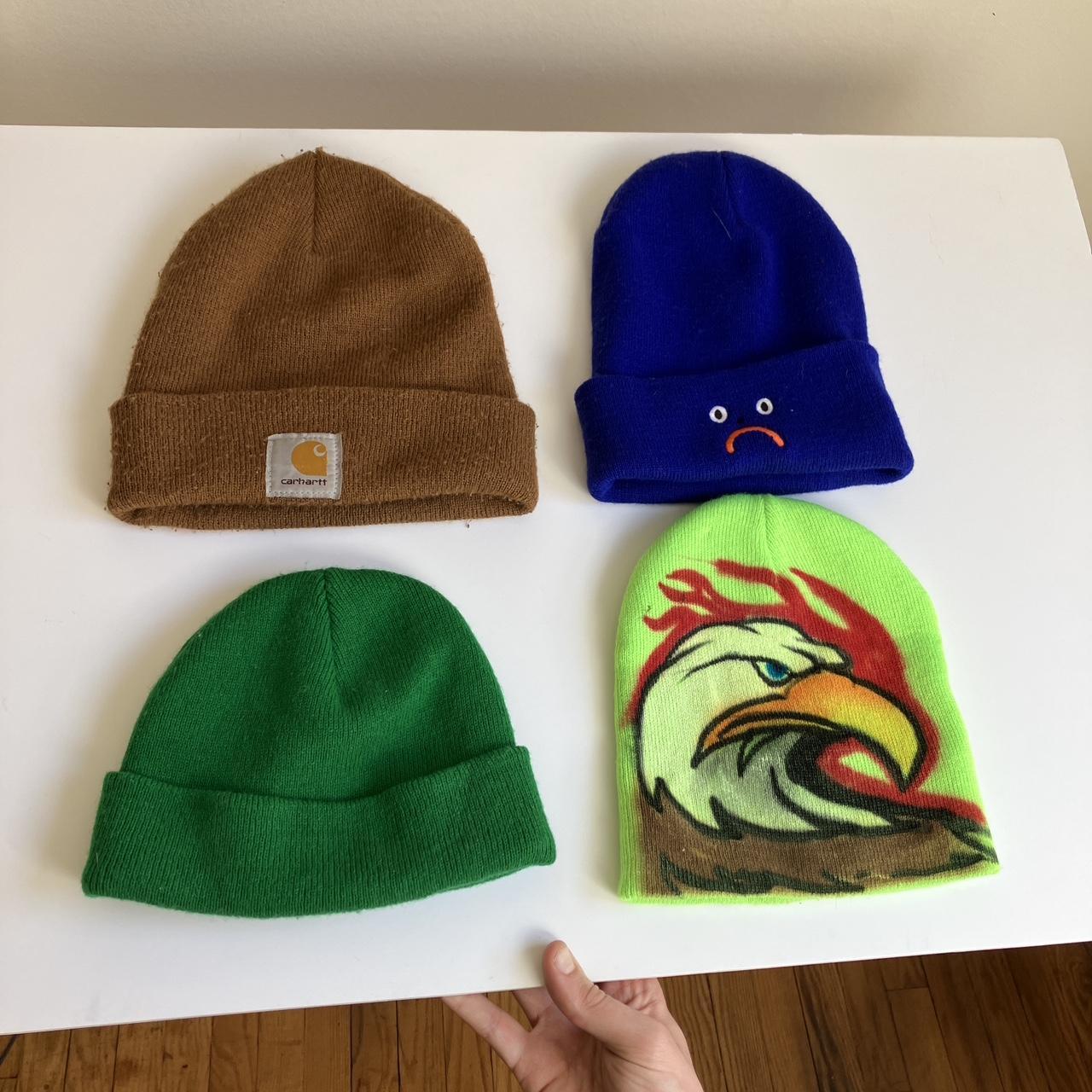 Bundle of 4 beanies in green, brown, blue, and... | Depop