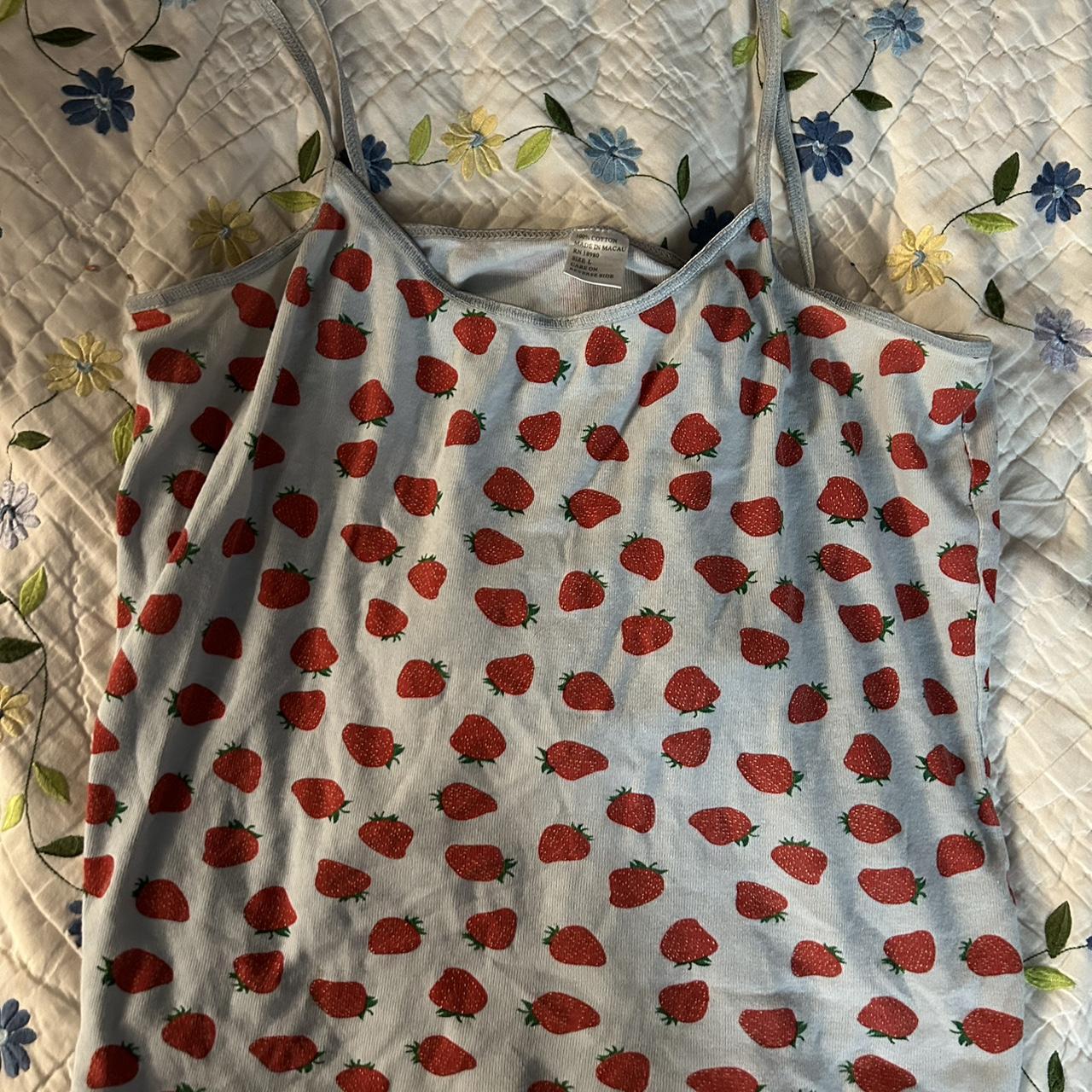 Cute Strawberry print tank top Size large, can fit... - Depop