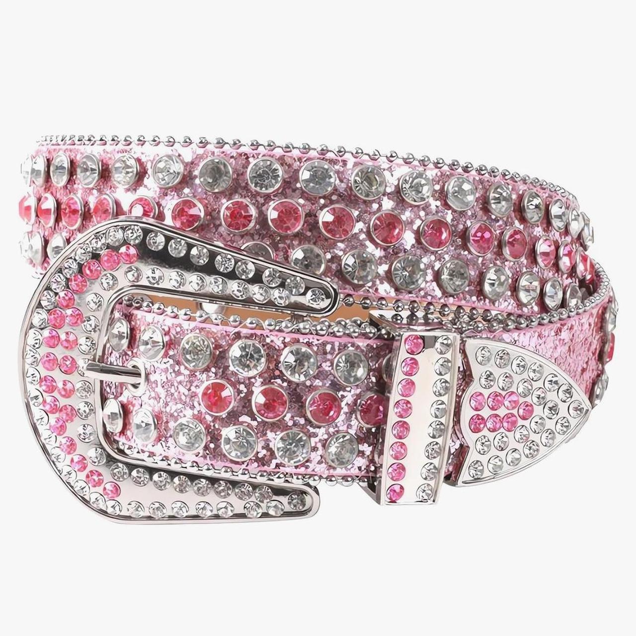 Pink rhinestone studded belt ‼️Not BB Simon, tagged... - Depop