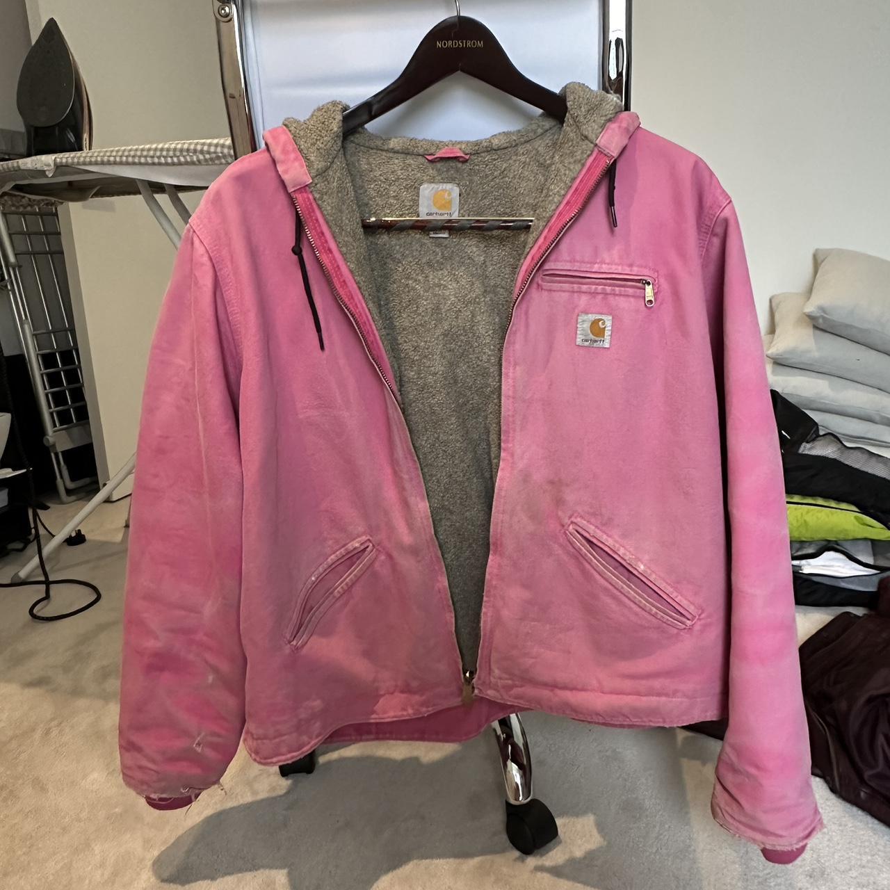 Vintage pink fur lined Carhartt Jacket with... - Depop