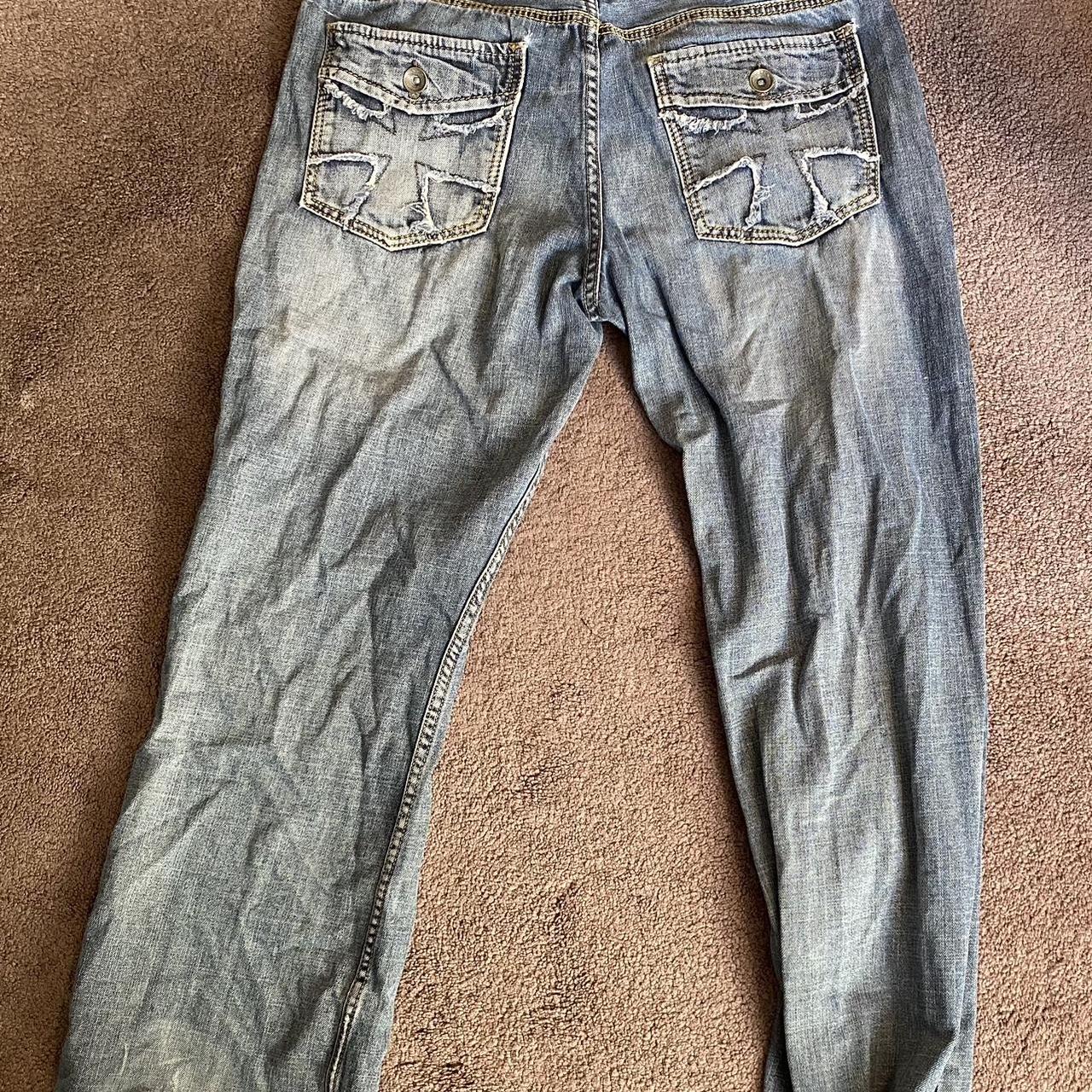 light blue relaxed boot helix jeans cool back... - Depop