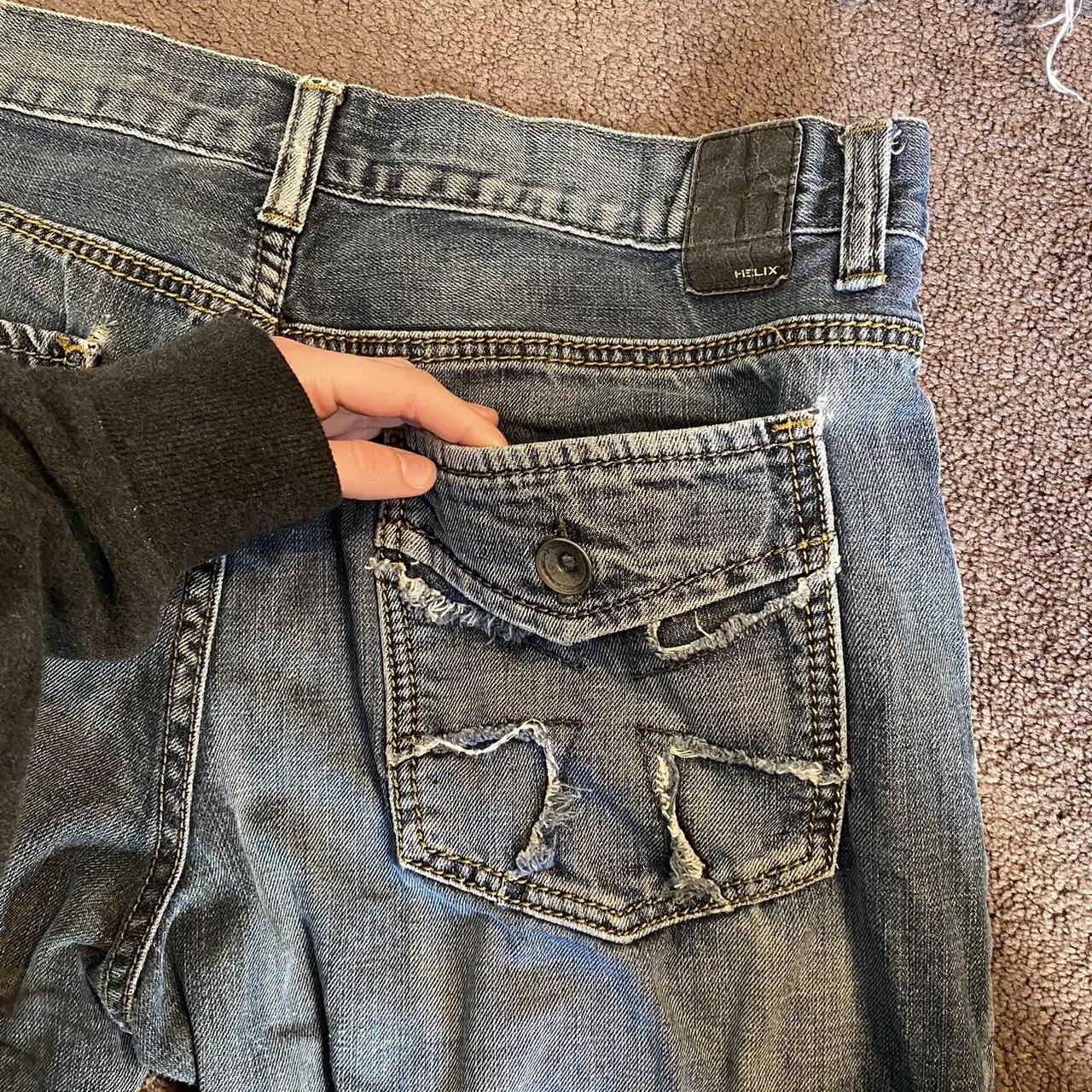 light blue relaxed boot helix jeans cool back... - Depop