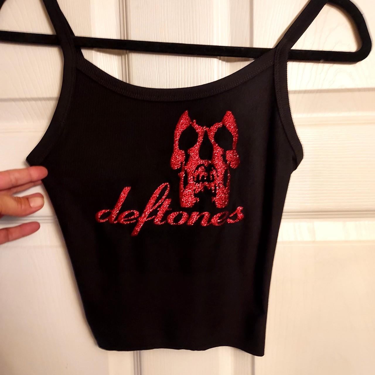 Deftones crop top red glitter vinyl skull deftones... - Depop