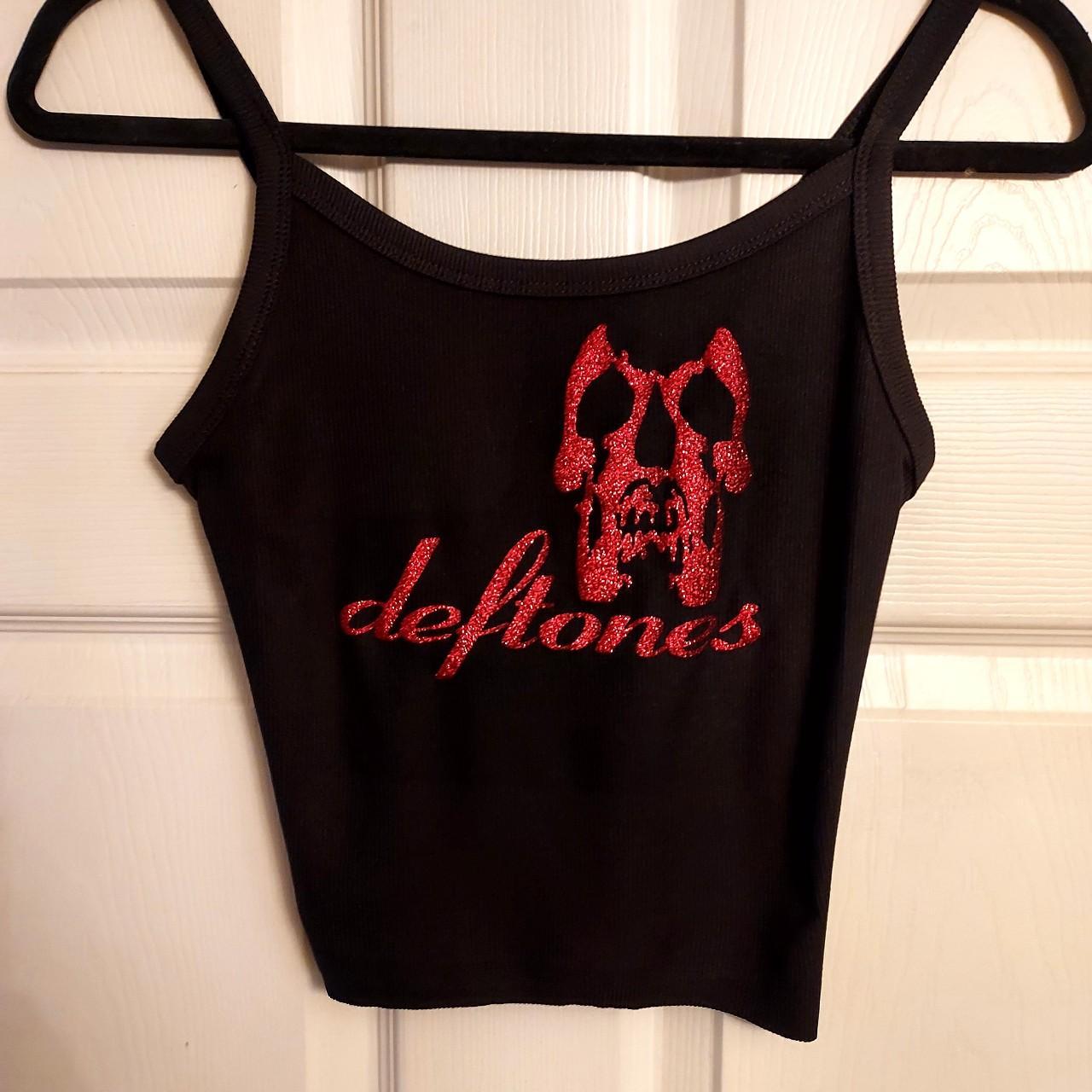 Deftones crop top red glitter vinyl skull deftones... - Depop