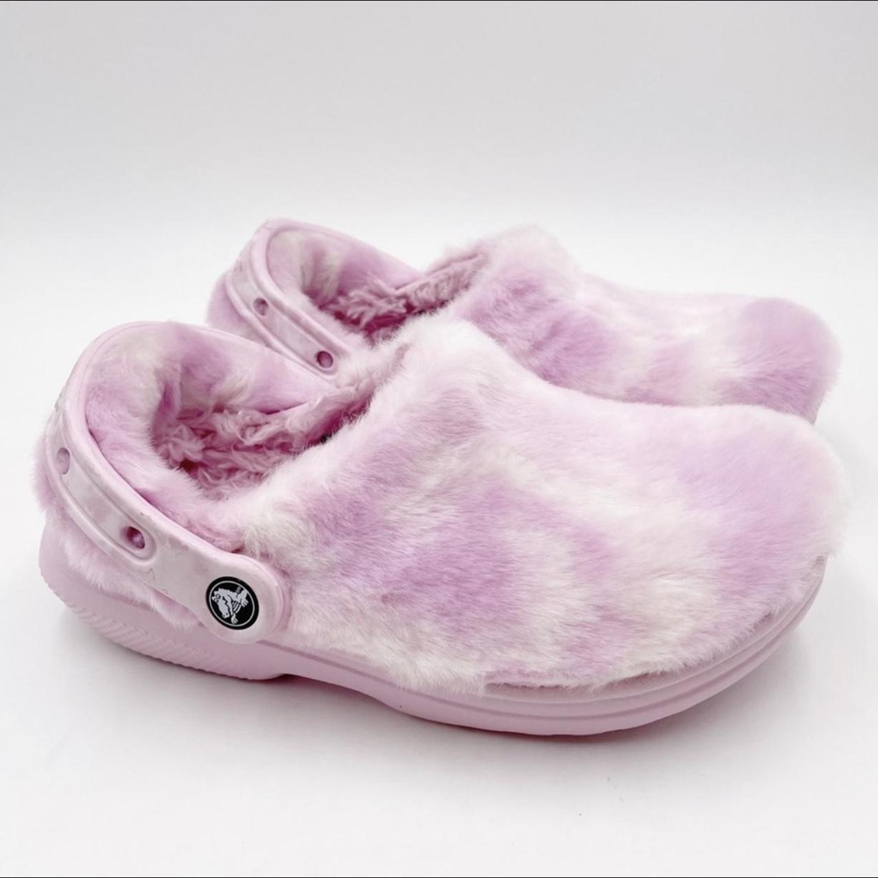 Crocs classic fur sure pink furry slip on shoes... - Depop
