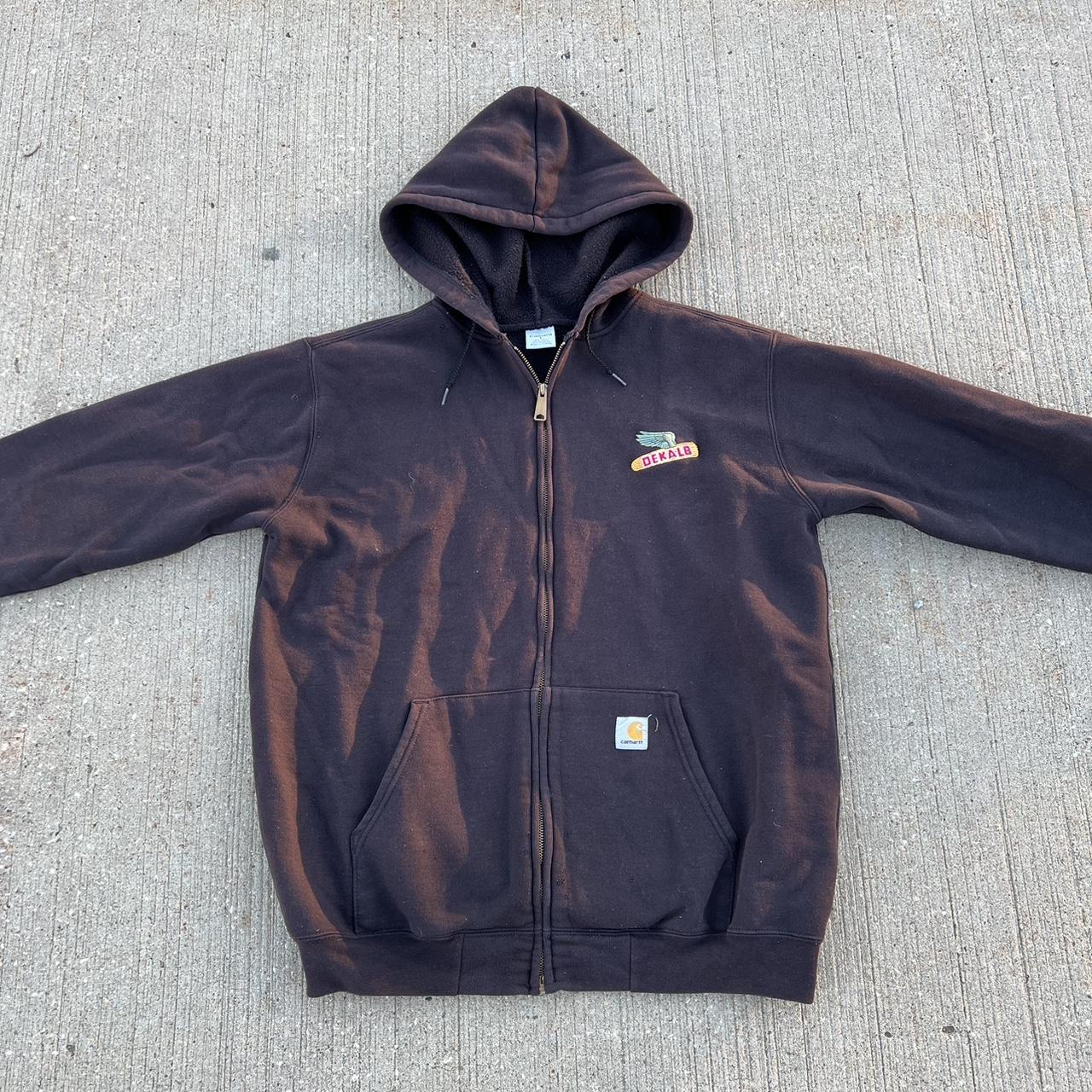 vintage carhartt zip up jacket size large brown,... - Depop