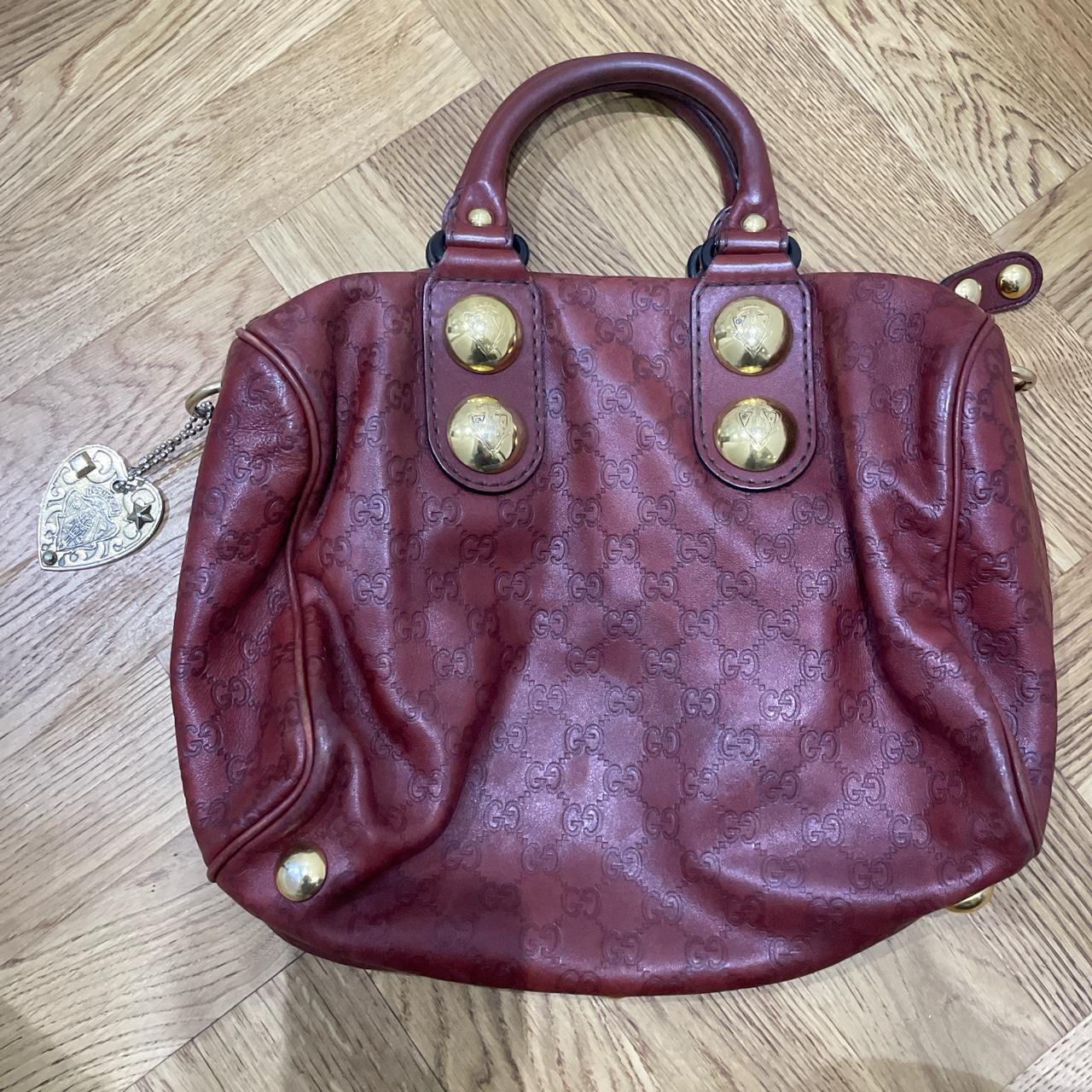 Gucci ancora maroon leather Boston bag with monogram... - Depop