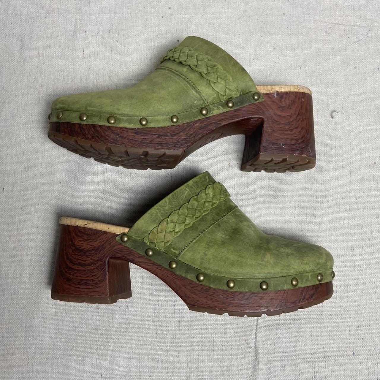 Green suede clogs Super cute chunky wooden 2 3/4... - Depop