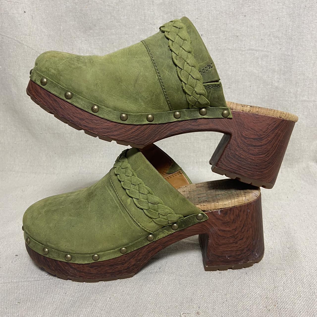 Green suede clogs Super cute chunky wooden 2 3/4... - Depop