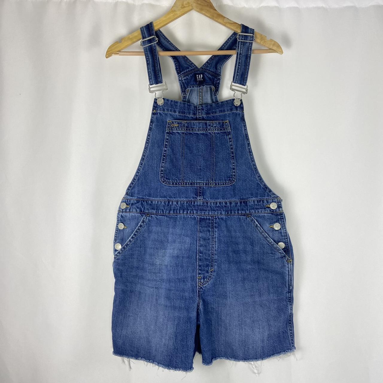 90s denim cut off overalls good condition, no... | Depop