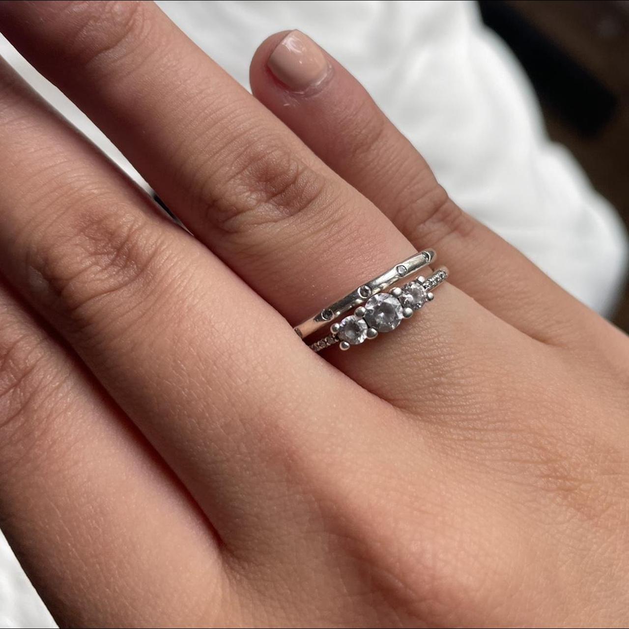 pandora simple sparkling band ring size 8 perfect... - Depop