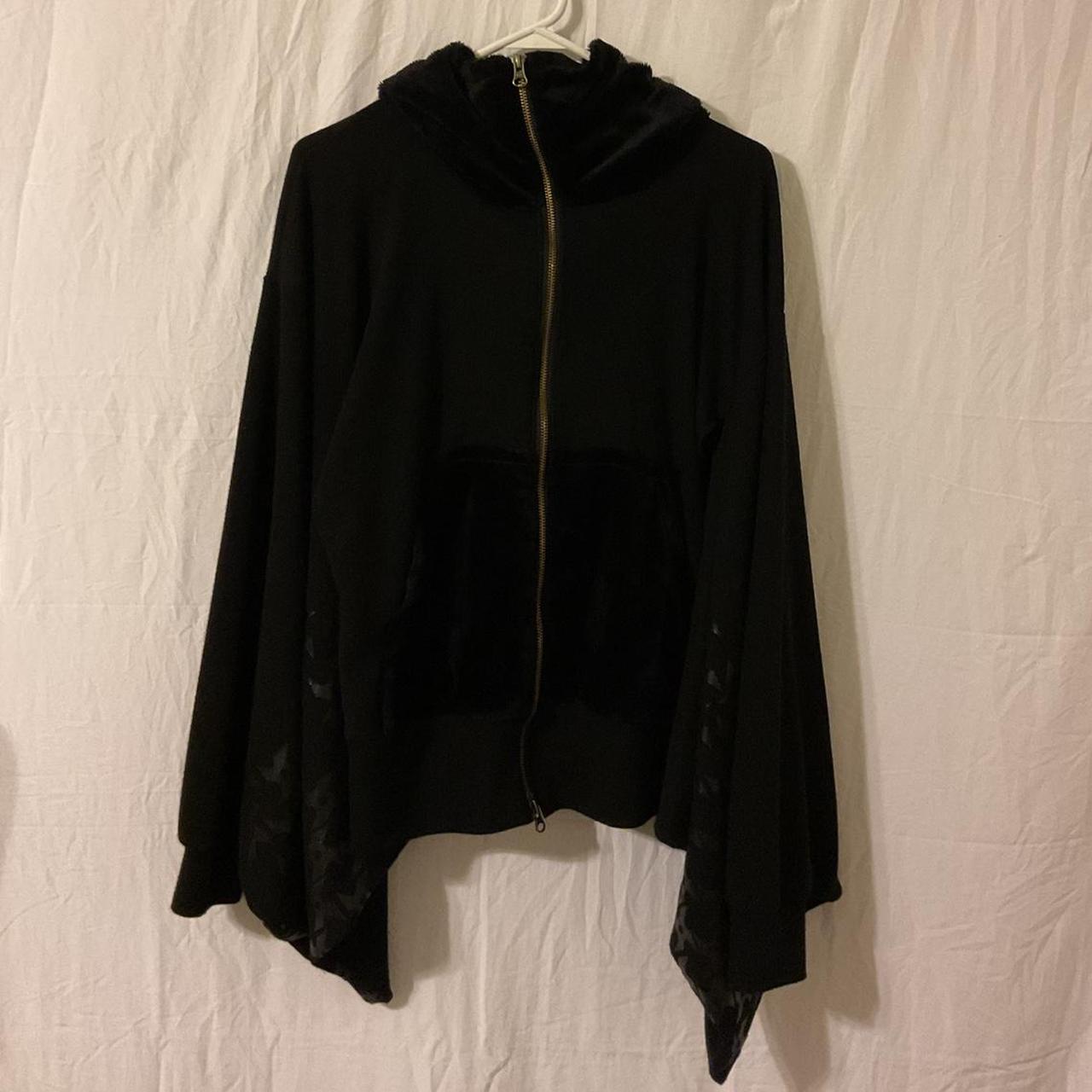 Black asymmetrical zip up hoodie with ninja wings... | Depop