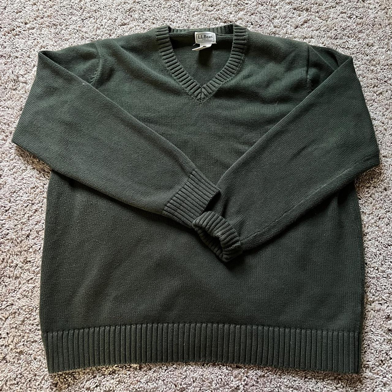 Ll bean green v neck cotton sweater XL Some stains... - Depop