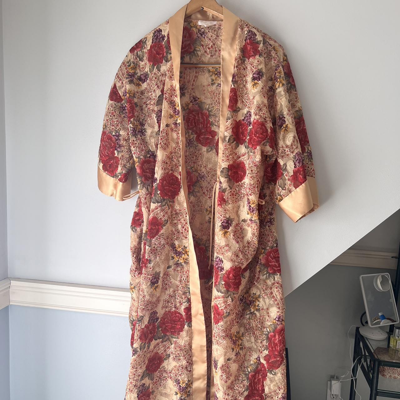 Vintage medium robe gold and red Thin silky fabric,... - Depop
