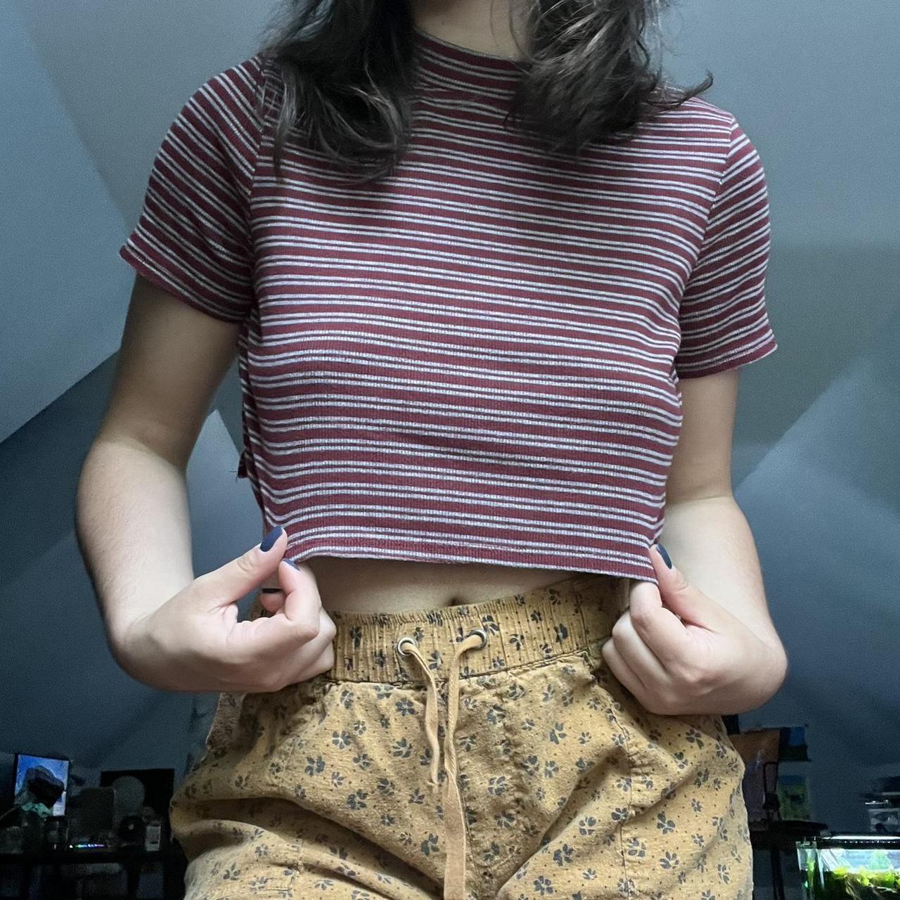 Wild fable small crop top red stripes No defects,... - Depop