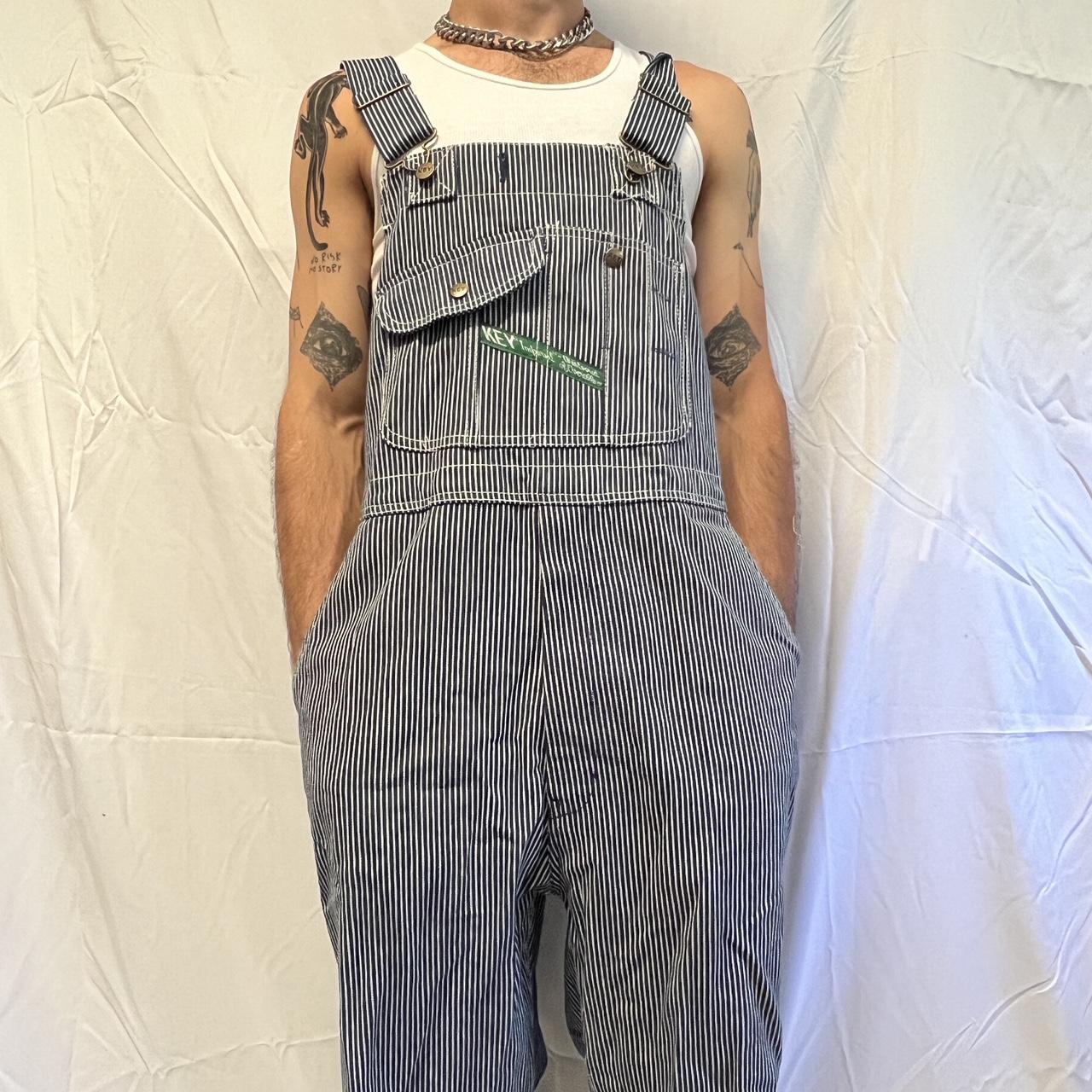Vintage Pinstripe Key Apparel Overalls. Super comfy... - Depop