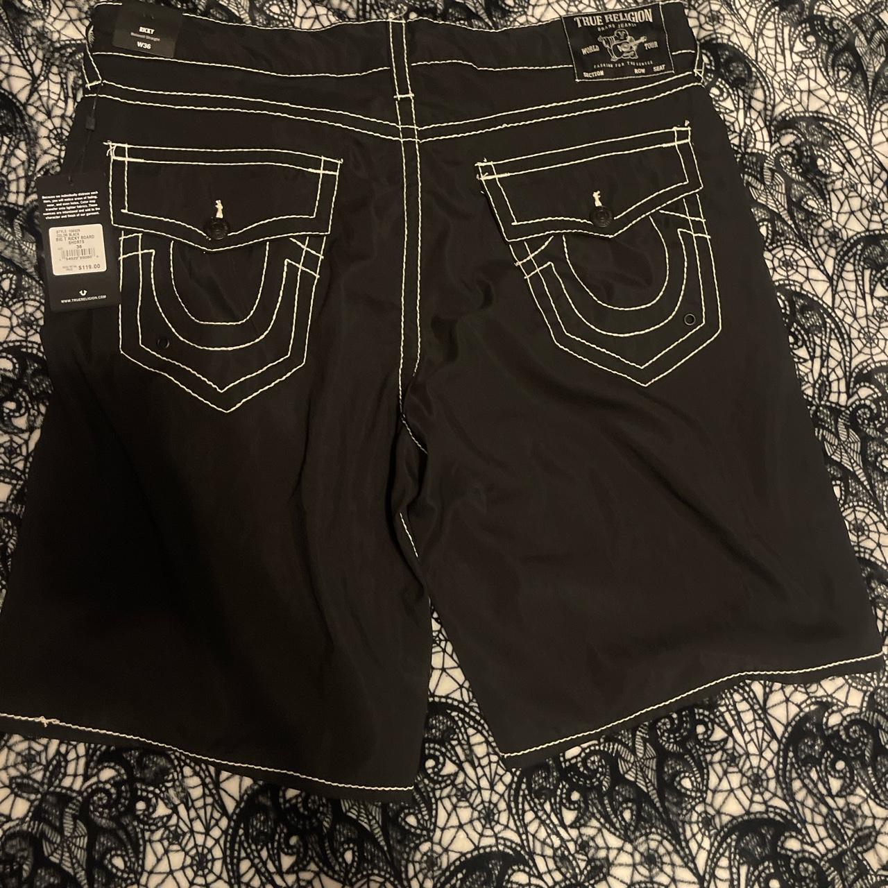 True Religion Men's Black and White Shorts | Depop