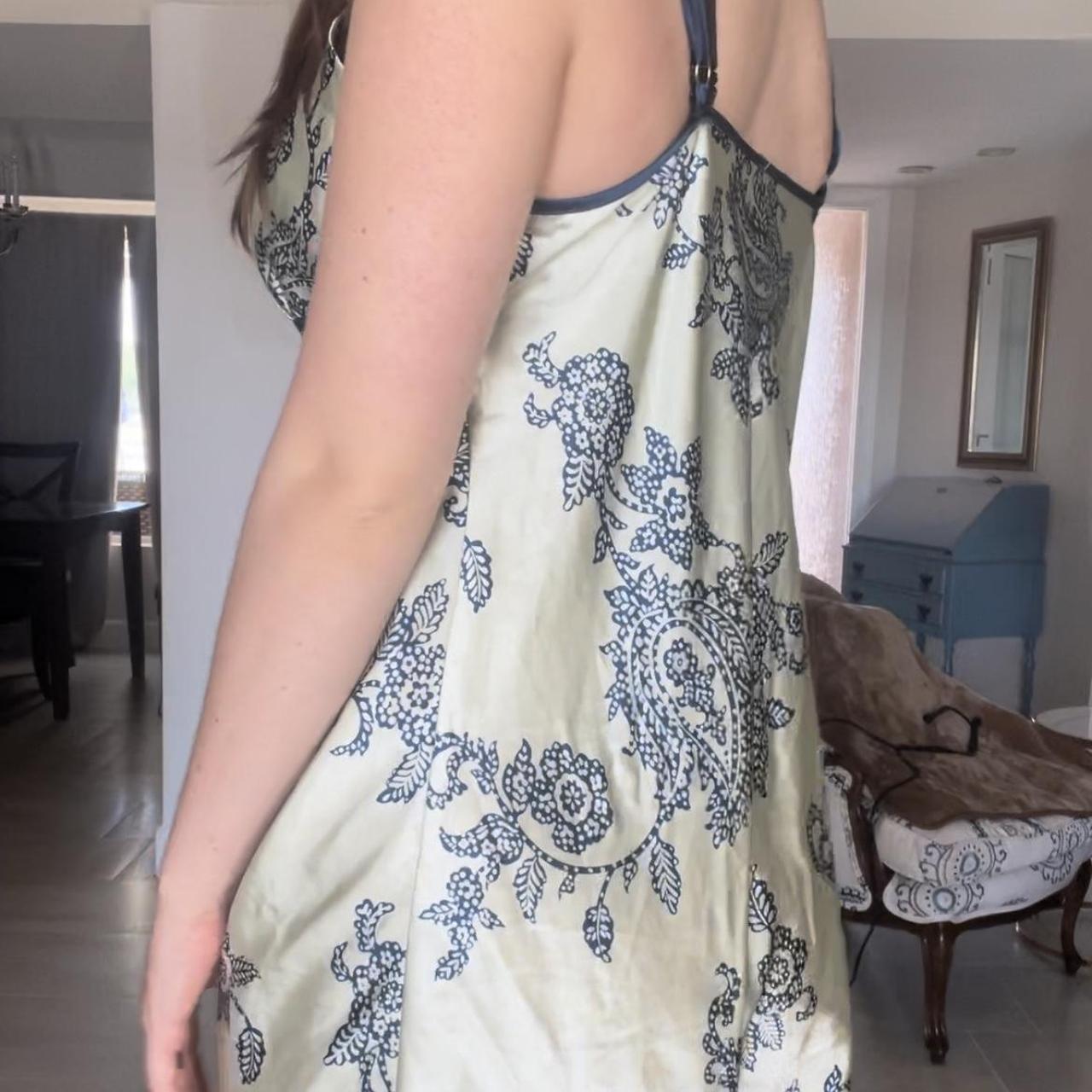 Navy paisley patterned slip dress with bow detailing... - Depop