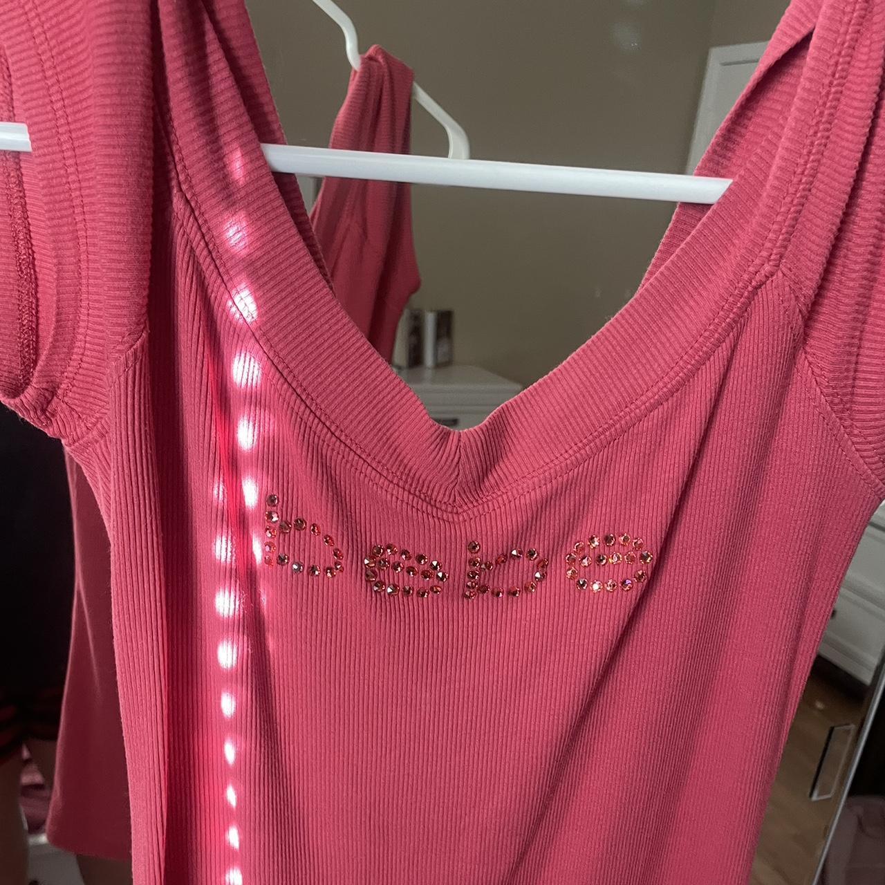 Boat neck pink and silver rhinestone bebe top - Depop