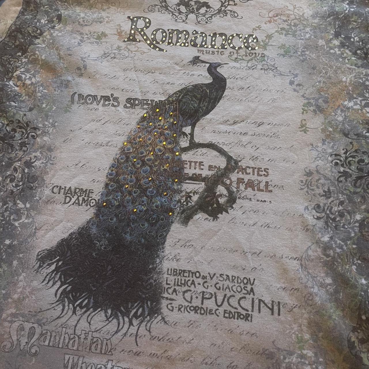 ROMANCE Bluish 3/4 sleeve tee with maximalist script... - Depop