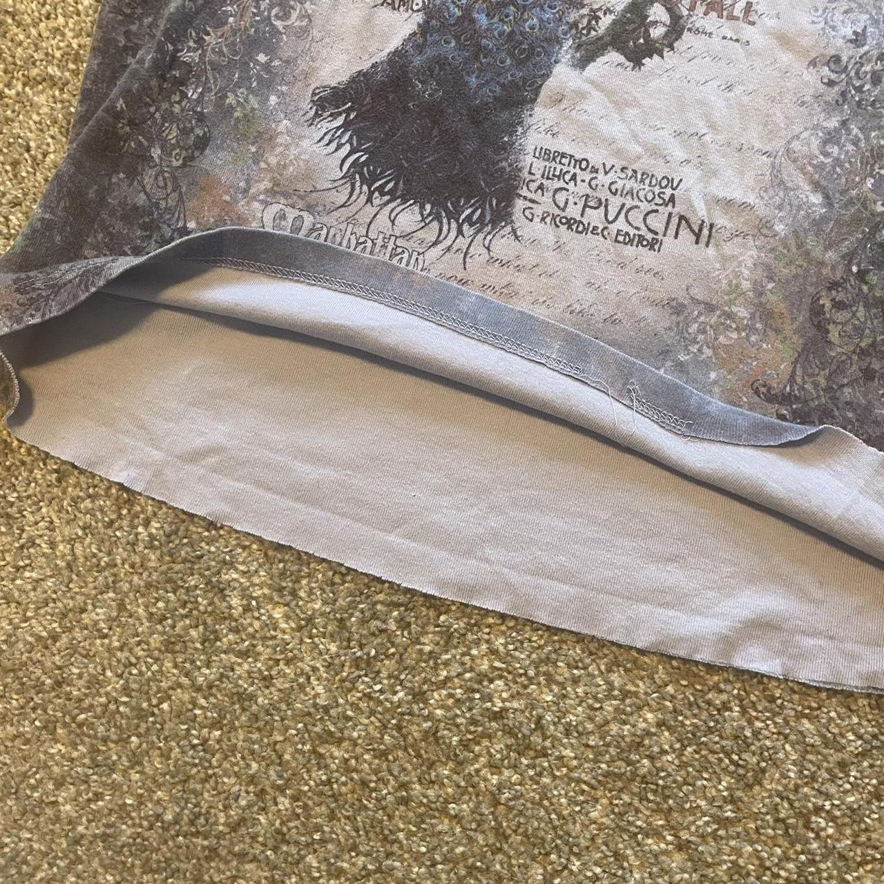 ROMANCE Bluish 3/4 sleeve tee with maximalist script... - Depop