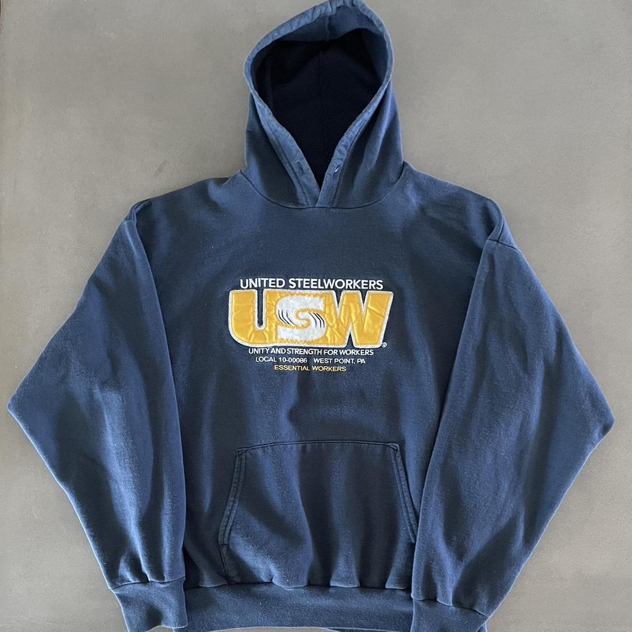 UNITED STEELWORKERS HOODIE VINTAGE. THFITED. WORN... - Depop