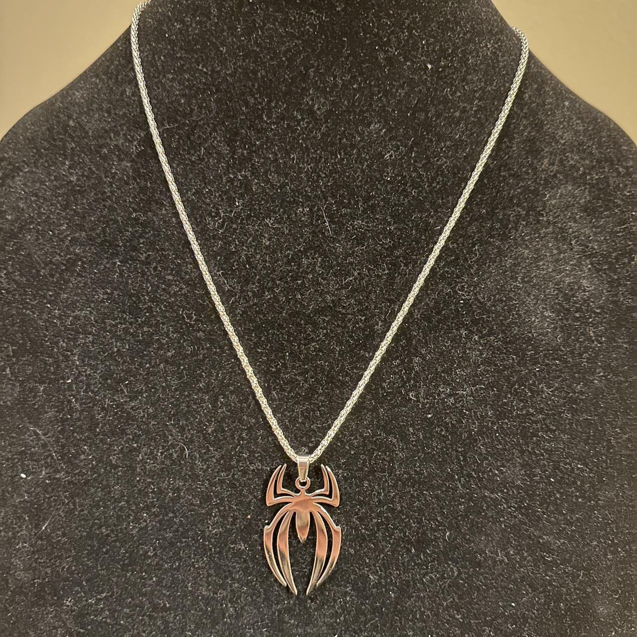 Silver Spiderman spider necklace stainless steel.... - Depop