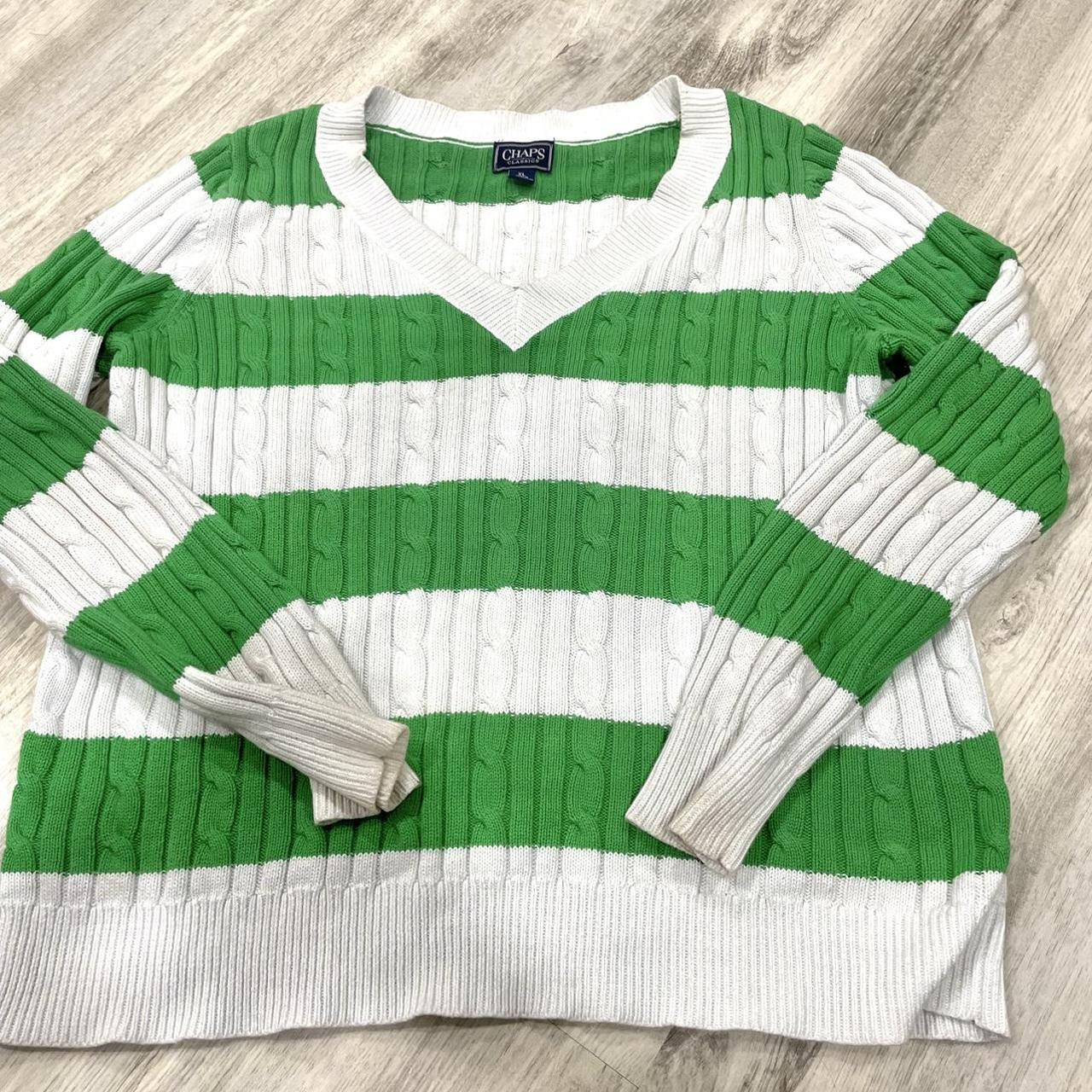 XL women’s knit sweater with white and green... - Depop