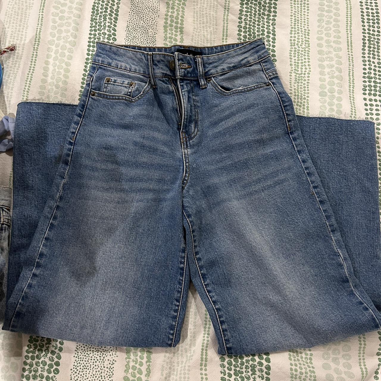 dotti mid-high rise wide leg jeans mid blue... - Depop