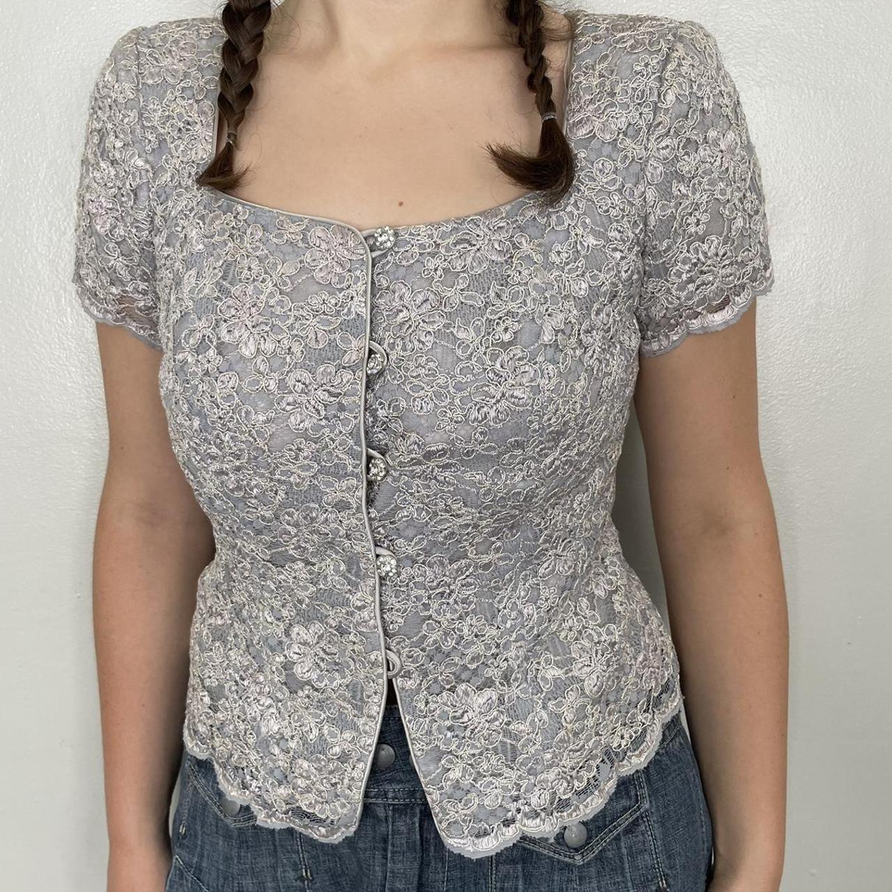 Vintage 90s Kay Unger Evening button up short sleeve... - Depop