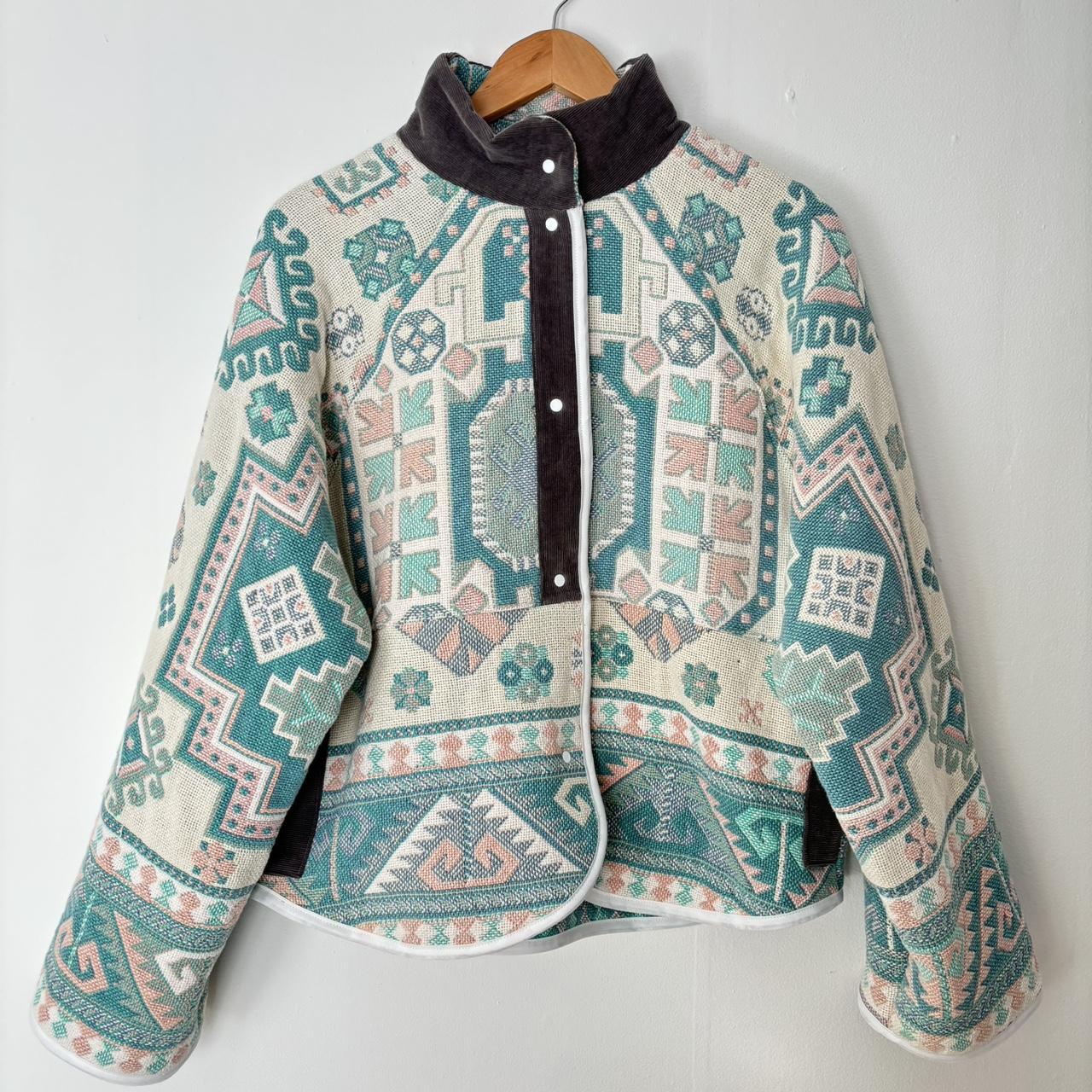 Upcycled Handmade Geometric Woven Jacket This... - Depop