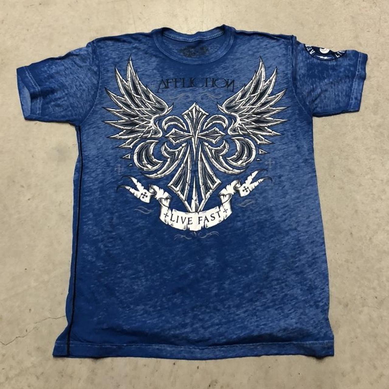 Affliction tshirt size large nice blue color - Depop