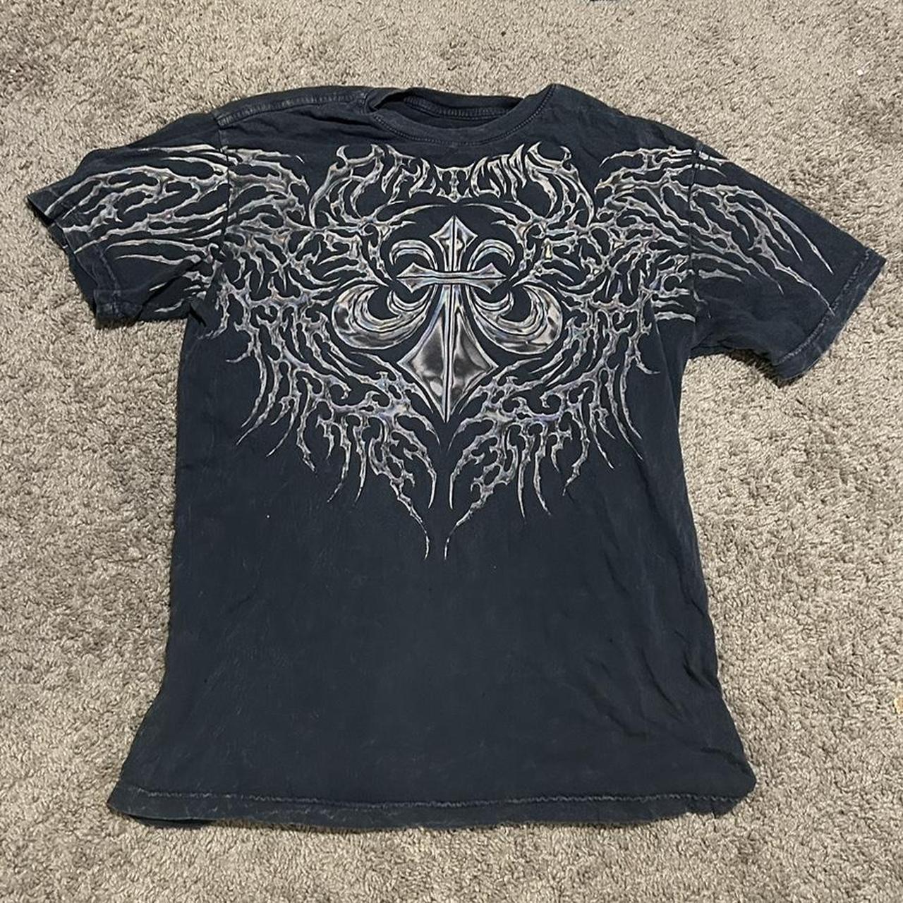 vintage affliction shirt really cool graphic and... - Depop