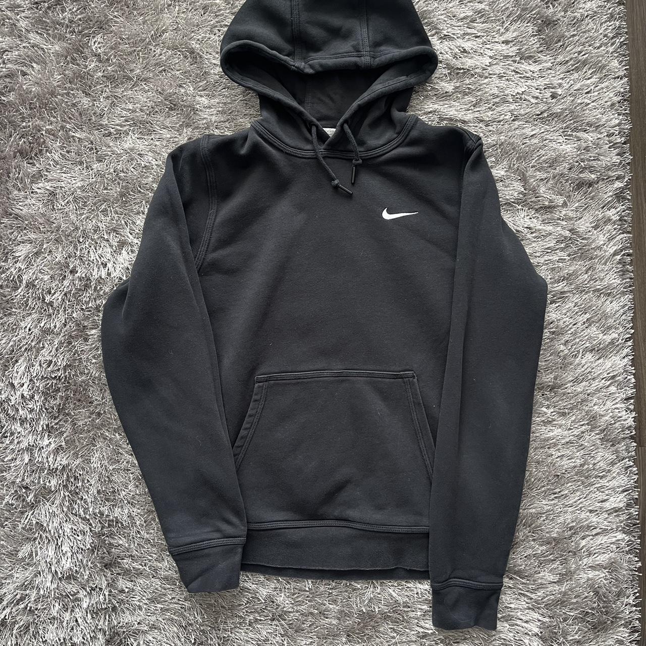 Classic essential Black Nike hoodie with white... - Depop