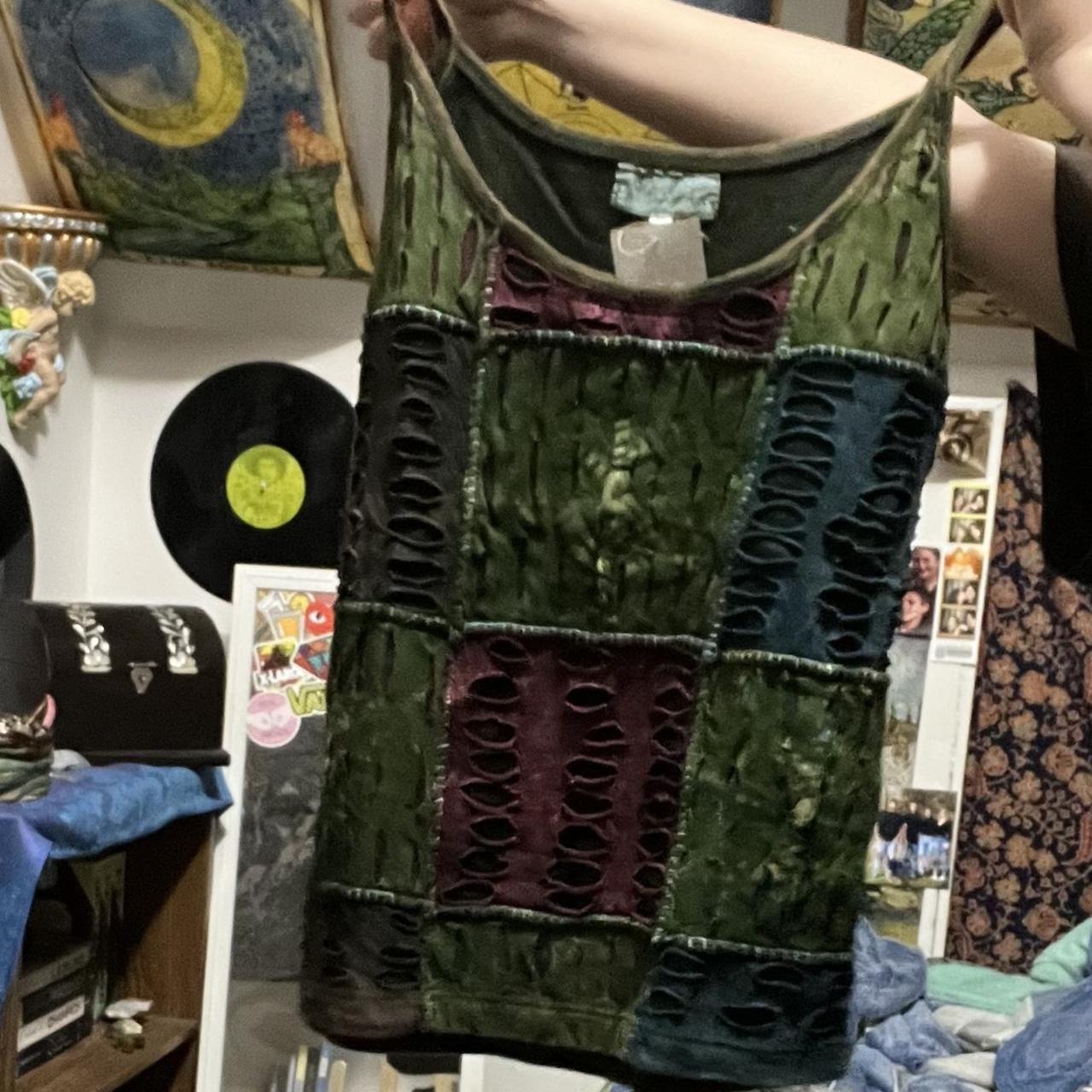 Multi colored patchwork tank top XL length: 25... - Depop