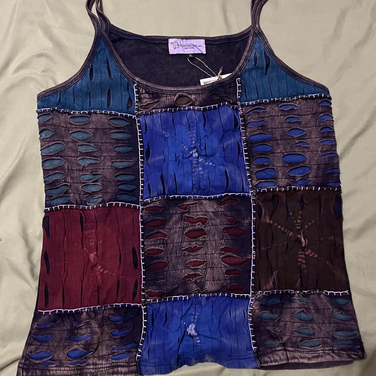 Multi colored patchwork tank top XL length: 24... - Depop