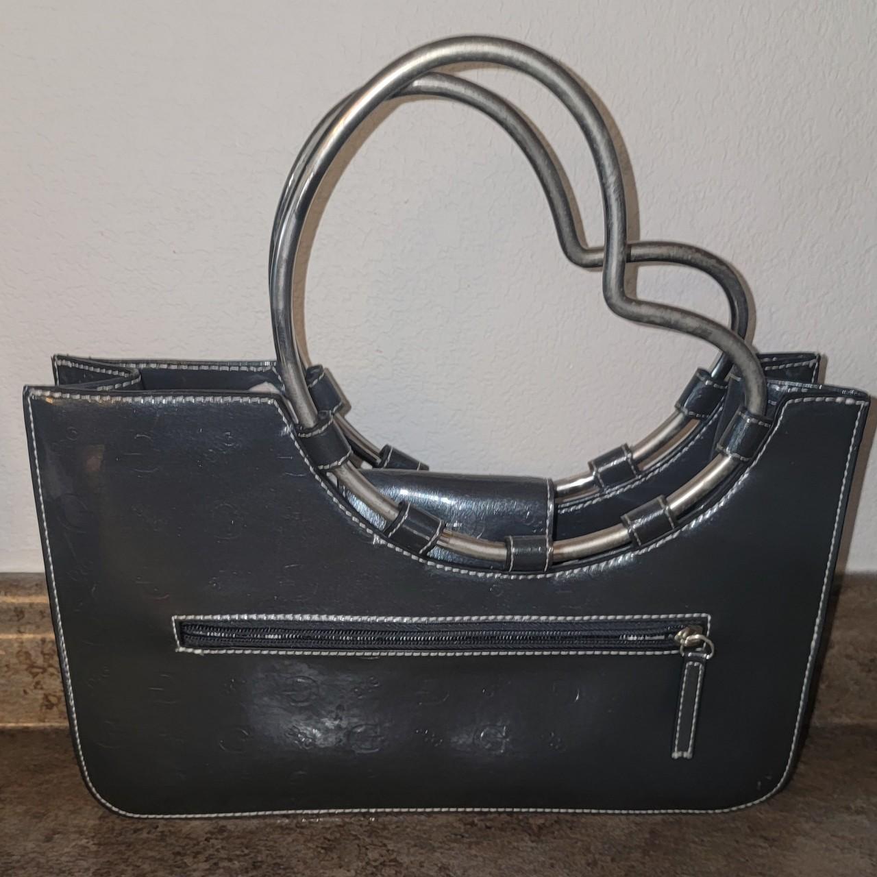 Patent leather grey Guess handbag purse with chrome... - Depop