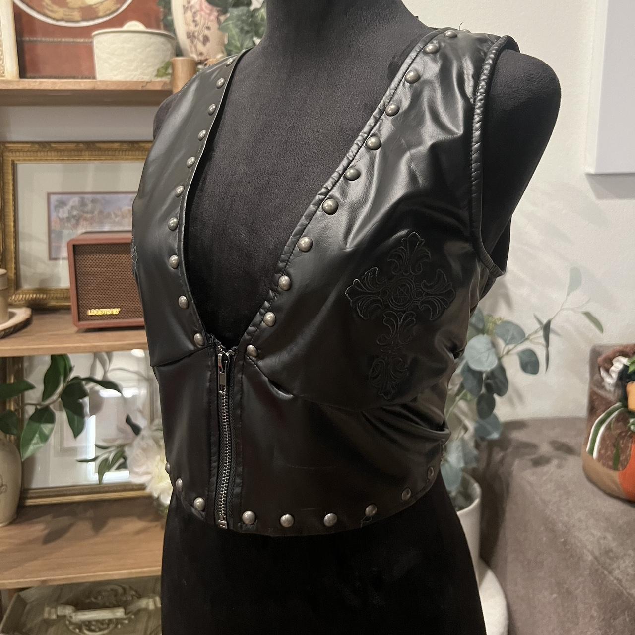 Y2K KillStar black leather vest with silver studs... | Depop