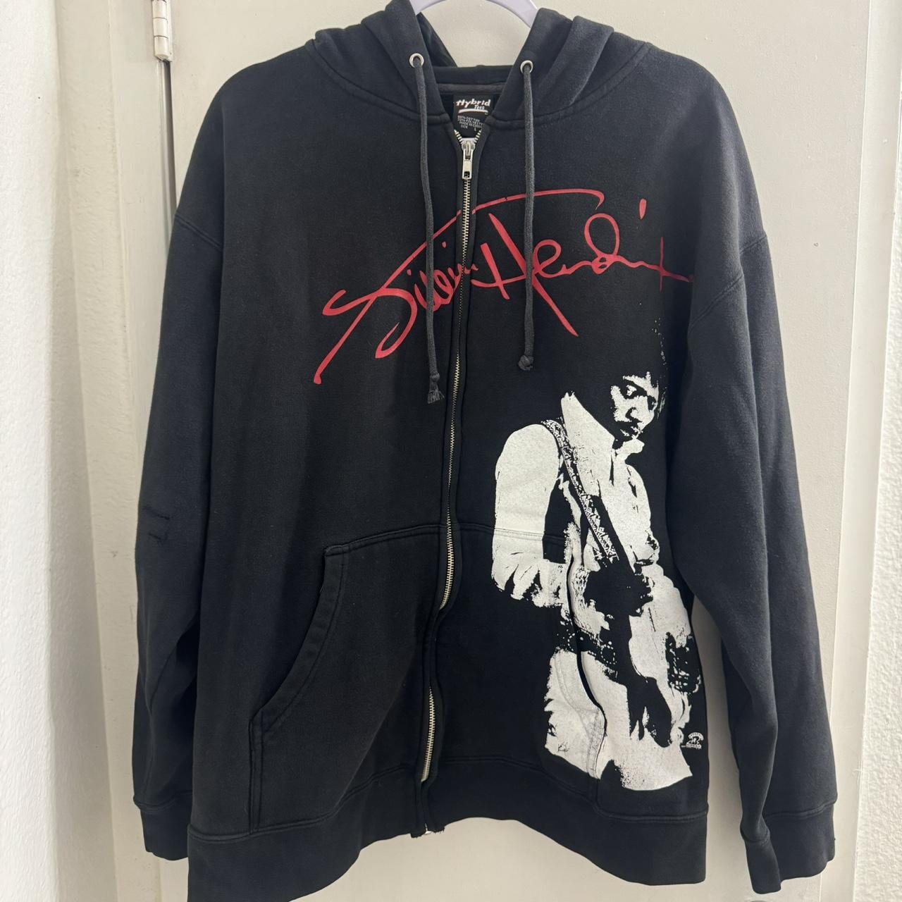 hybrid jimi hendrix graphic zip up hoodie size... | Depop