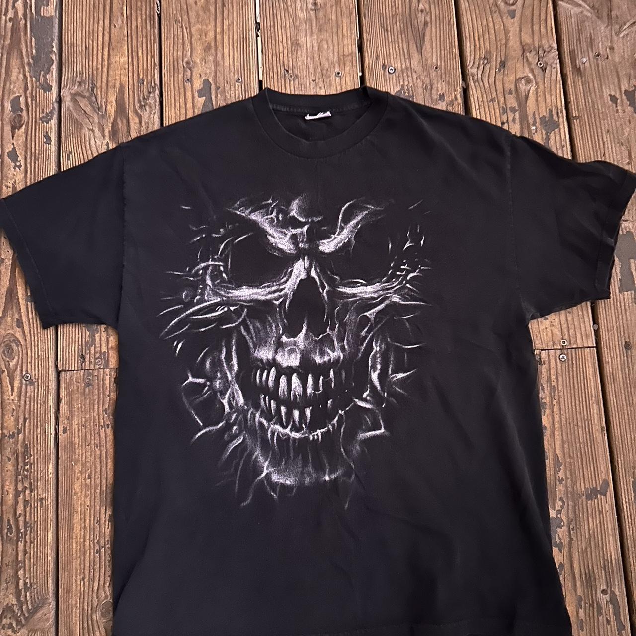 Affliction style shirt -Super sick skull tee -y2k... - Depop