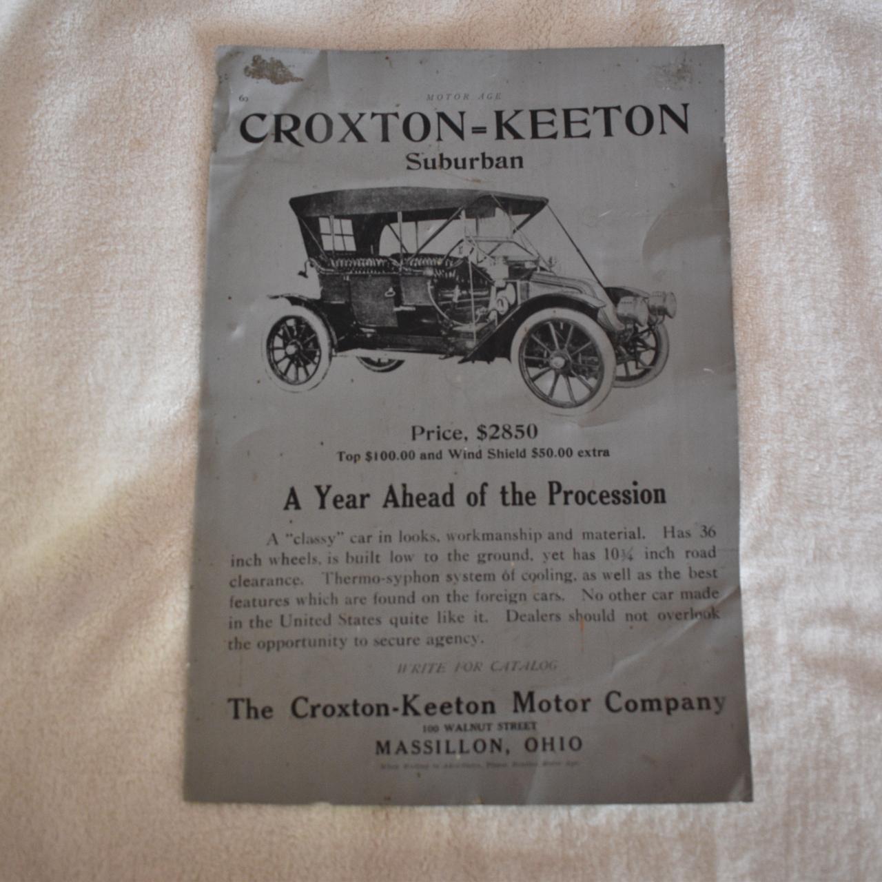 Antique Croxton-Keeton automobile tin sign. A real... - Depop