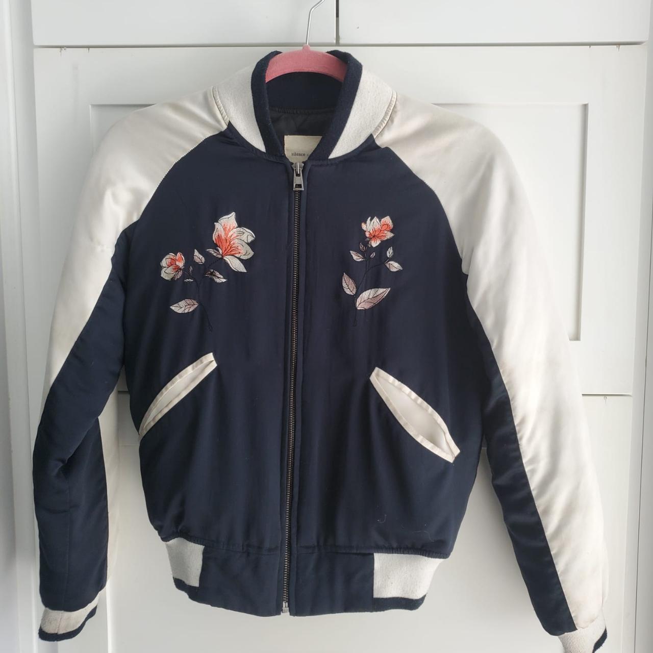 Embroidered flower bomber jacket. Size XS. Some... - Depop