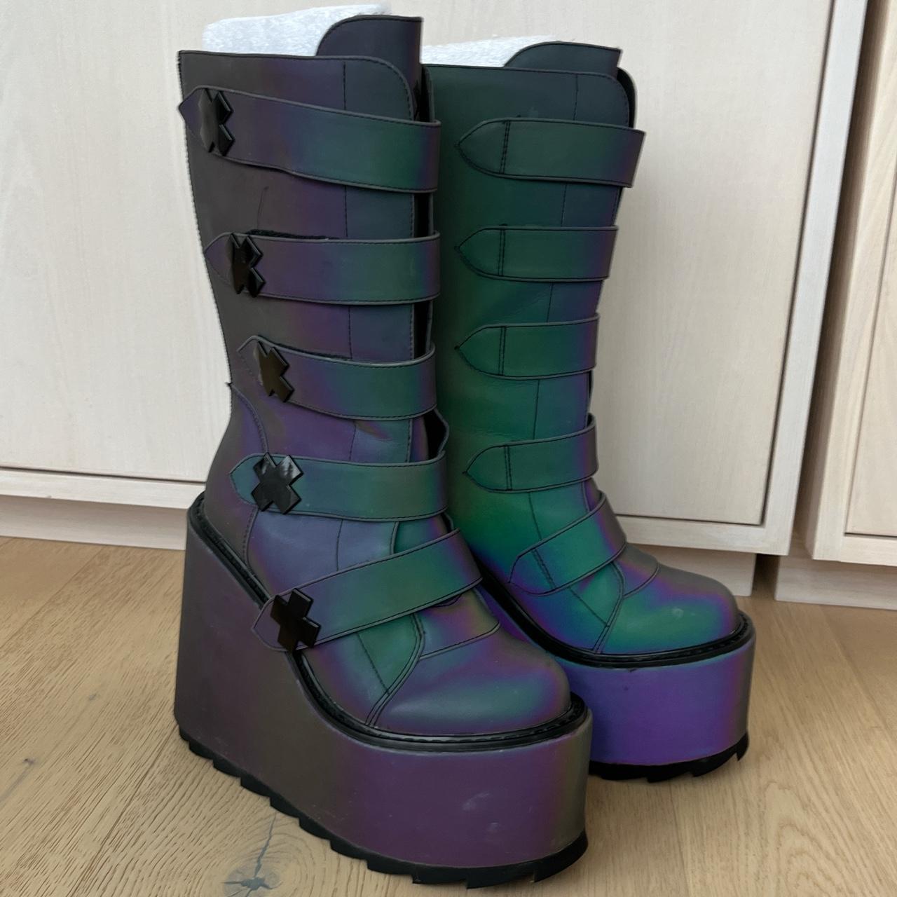 Dune “strapped x” reflective platform rave boots by... - Depop