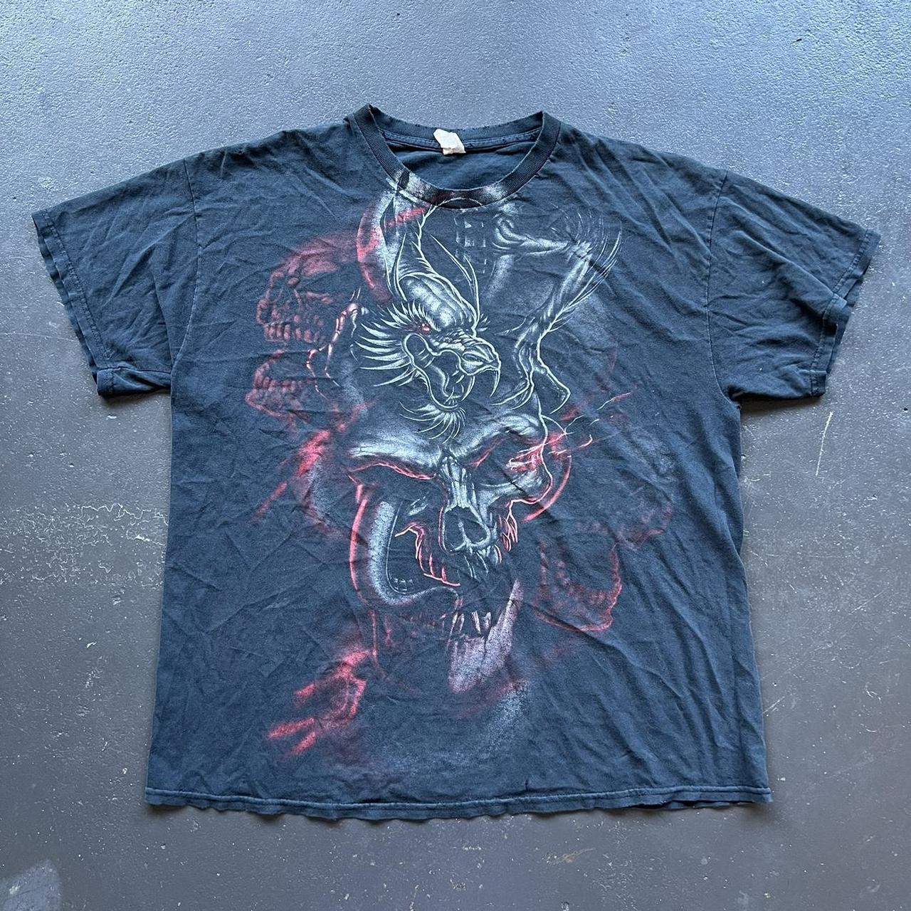 Cyber Y2K Dragon Skull TShirt Great Condition Size... - Depop