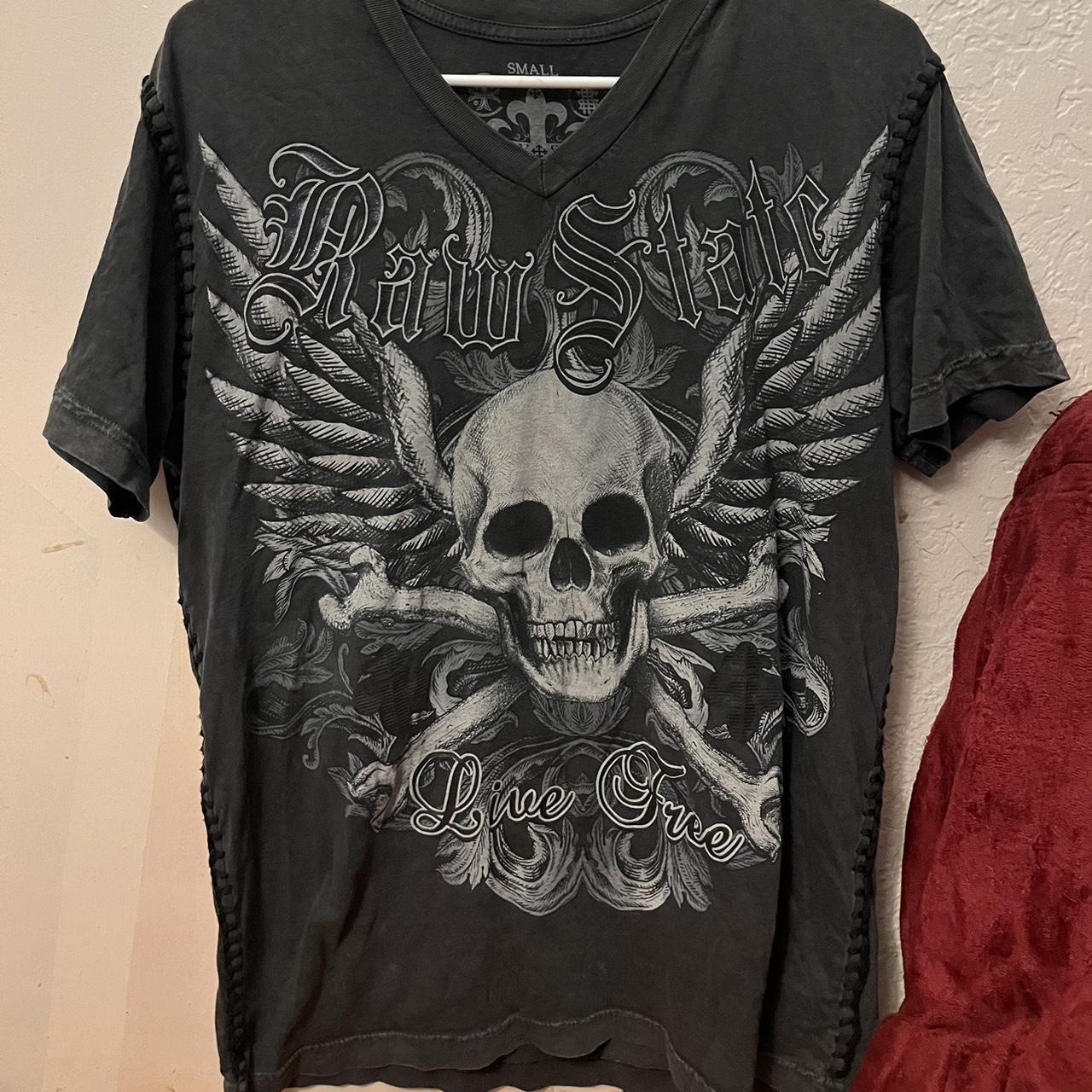 raw state shirt such cool stitching not affliction... - Depop