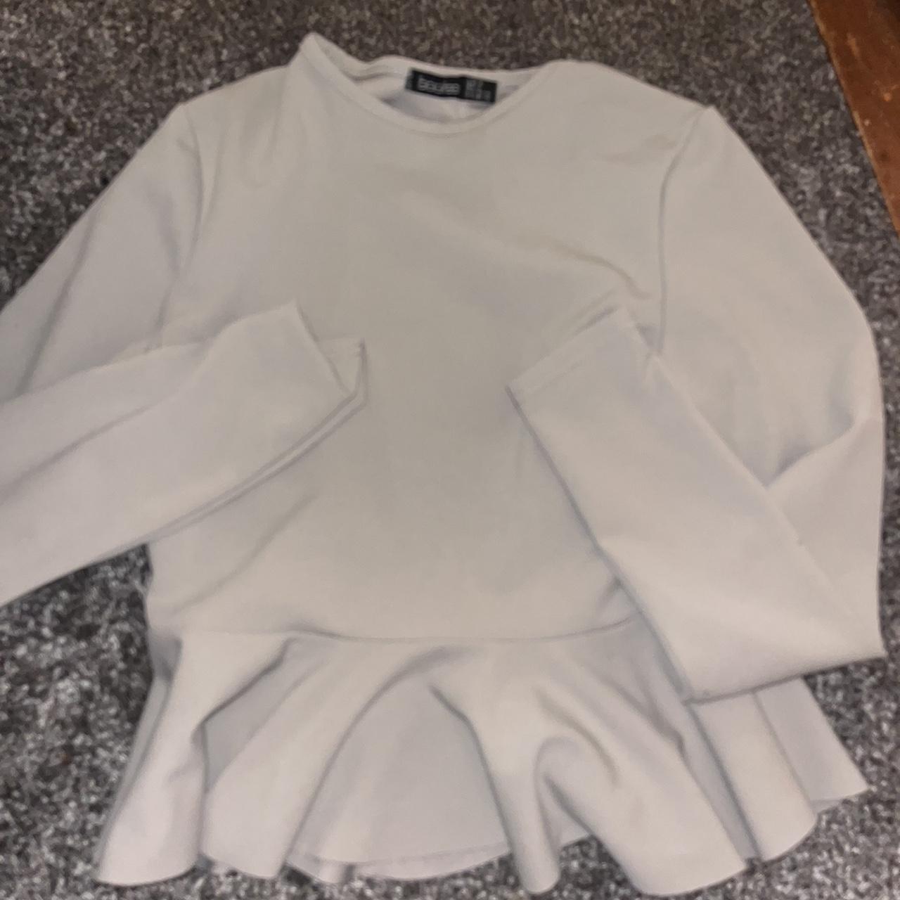 Boohoo Women's Grey and White Blouse | Depop