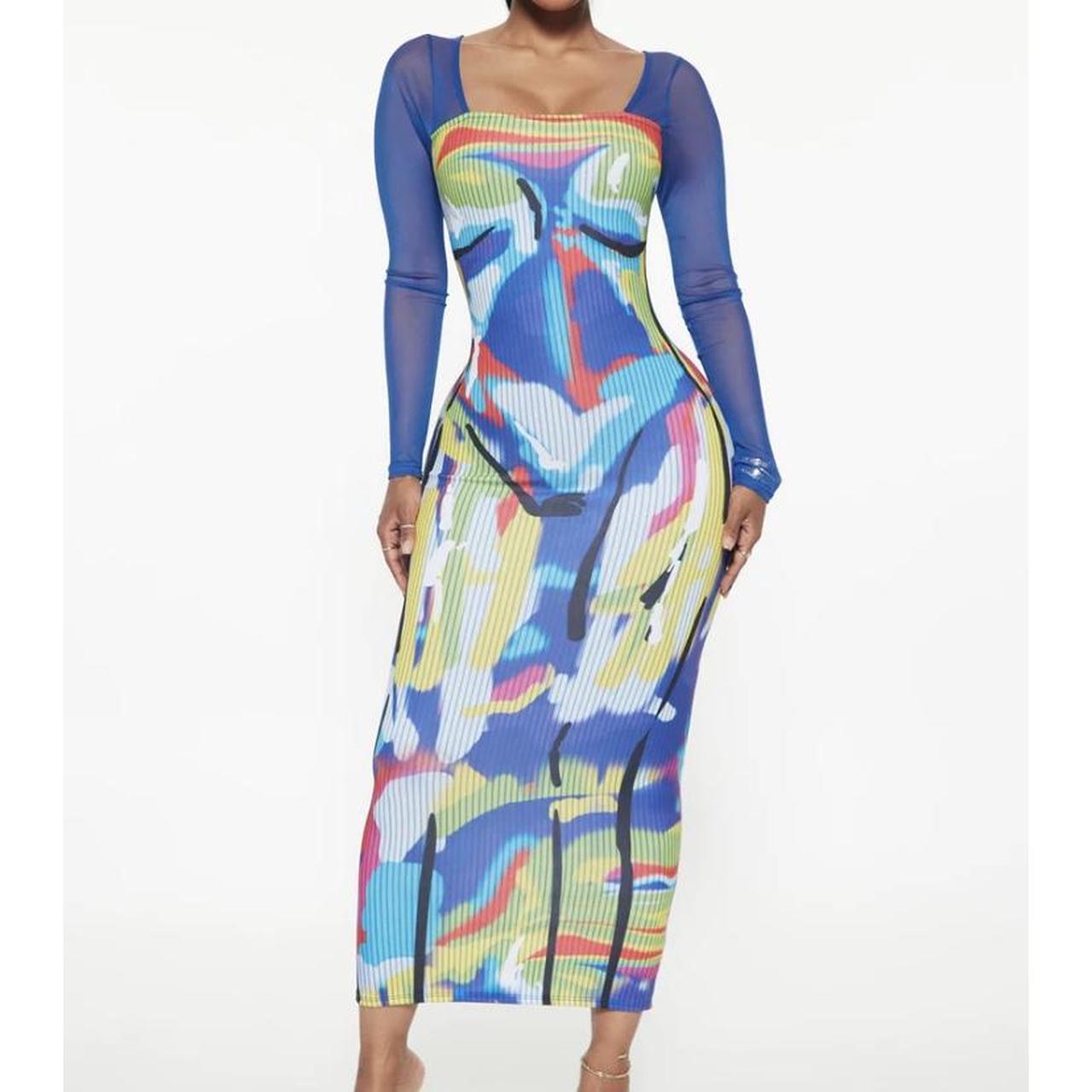 Royal blue/multicolour body talk midi dress Never... - Depop