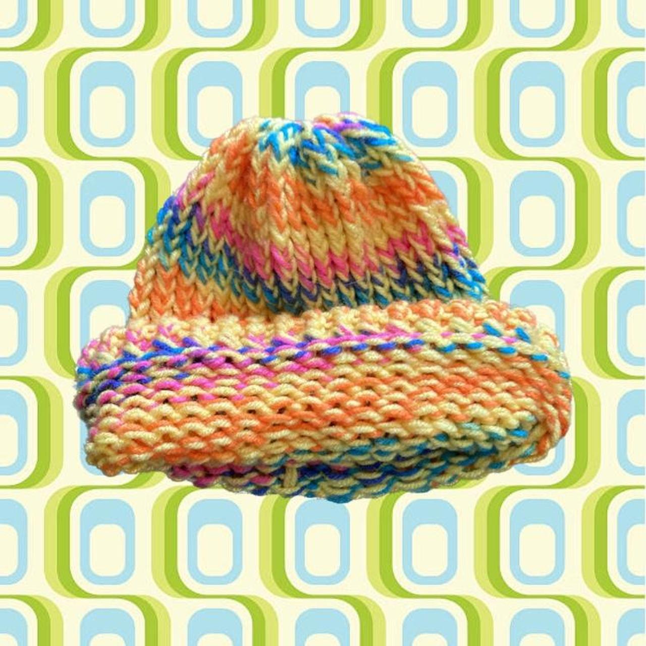 Hand knitted multi color beanie. - Depop