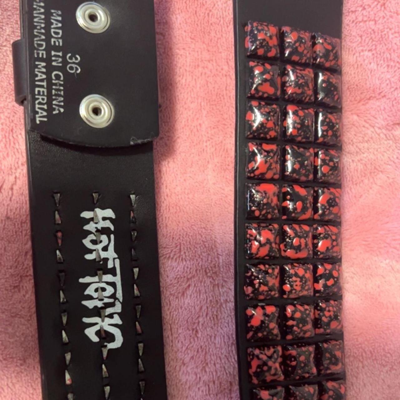 Hot topic blood splattered studded belt size 36 #emo... - Depop